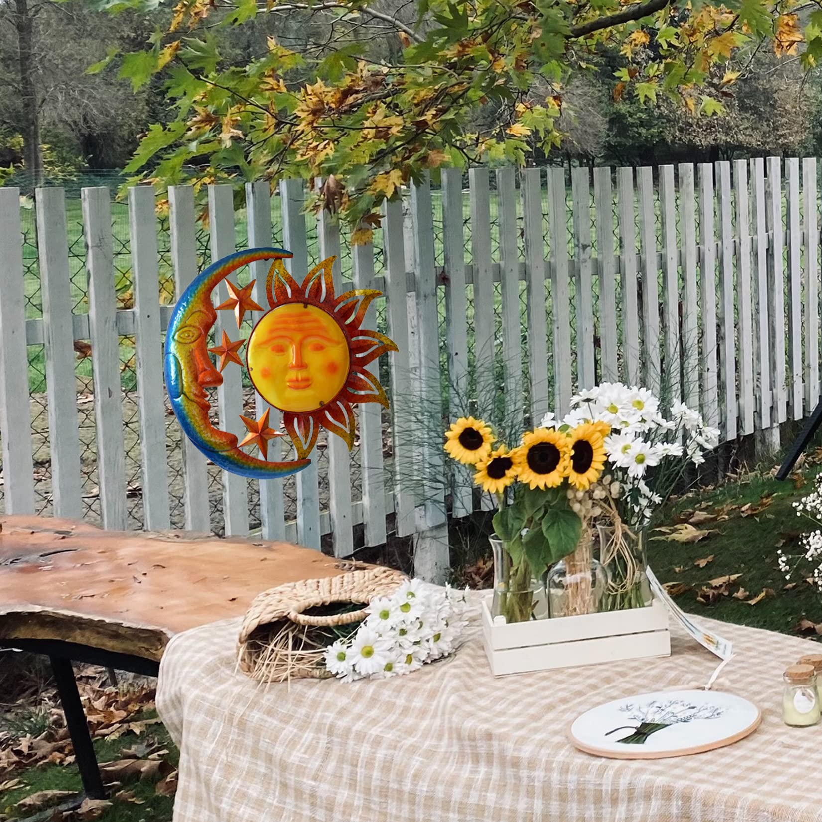 BVLFOOK Large 18 Inch Metal Sun Moon Star Wall Art Decor, Bright Color ...