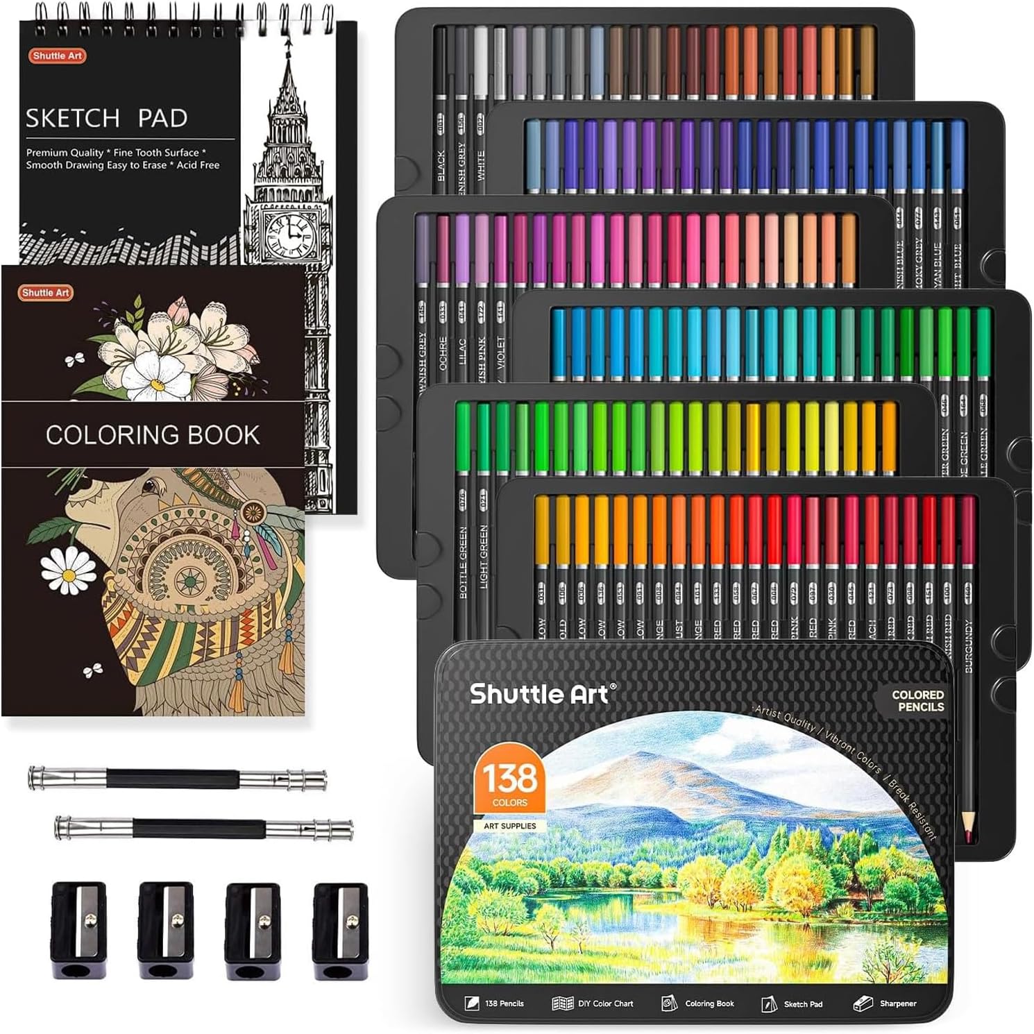 Shuttle Art 138 Colours Professional Colouring Pencils, Soft Core ...