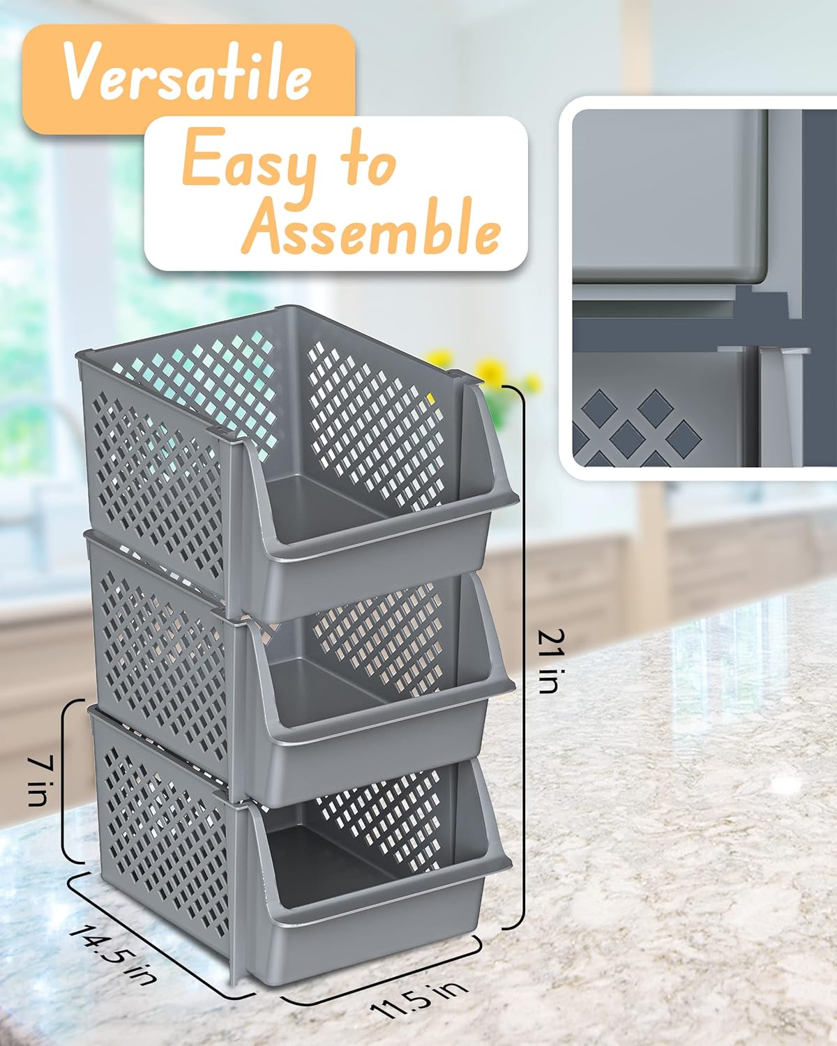 Skywin Contenedores de almacenamiento apilables de plástico para ...