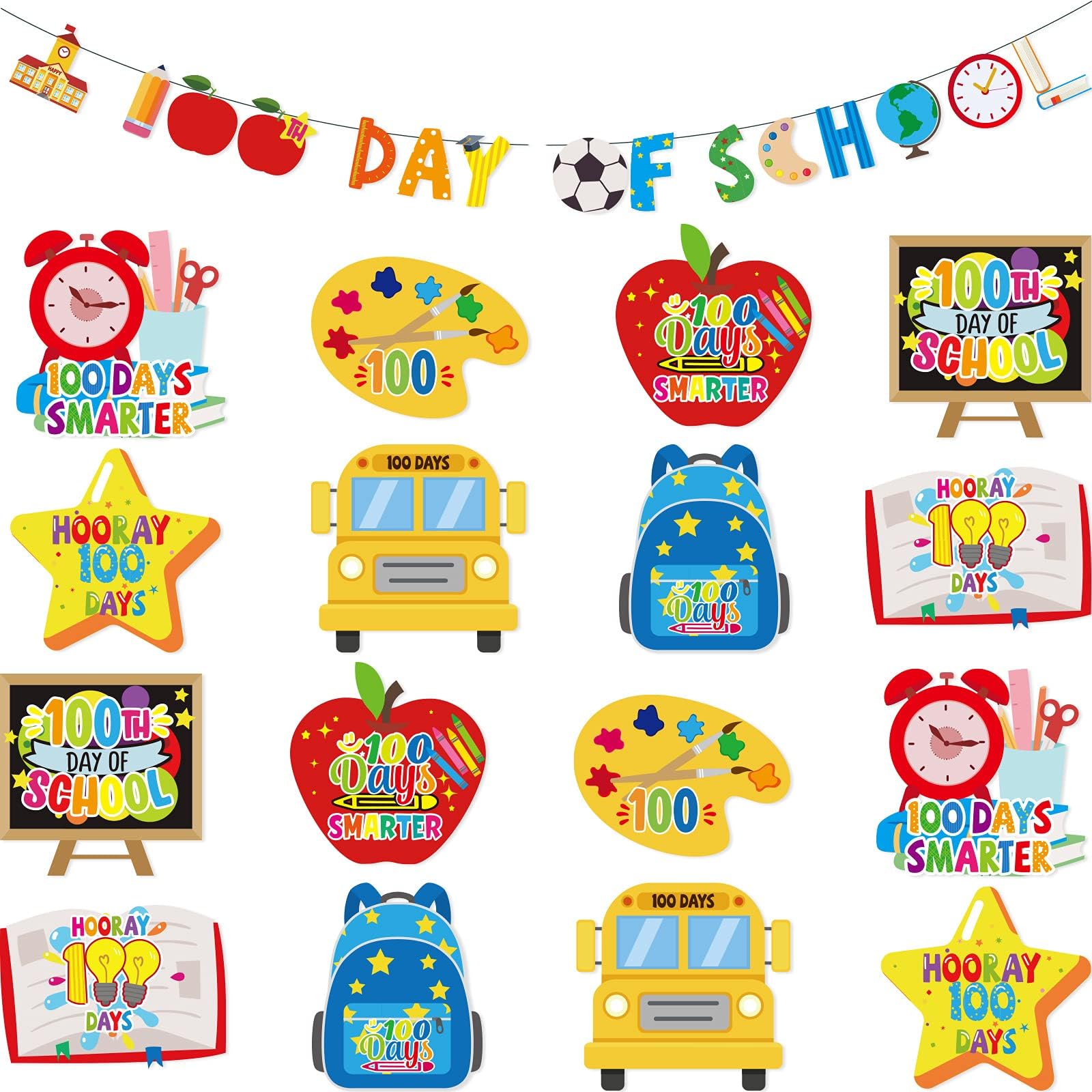 Amazon.com: PTFNY 100th Day Of School Banner Happy 100 Days Of ...