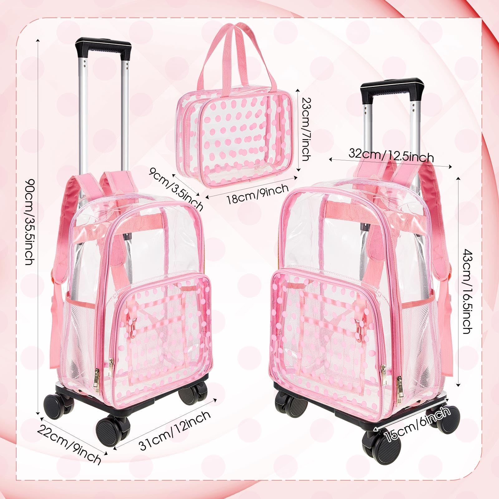 Eccliy 17 Inch Rolling Clear Backpack Heavy Duty Transparent Wheeled ...