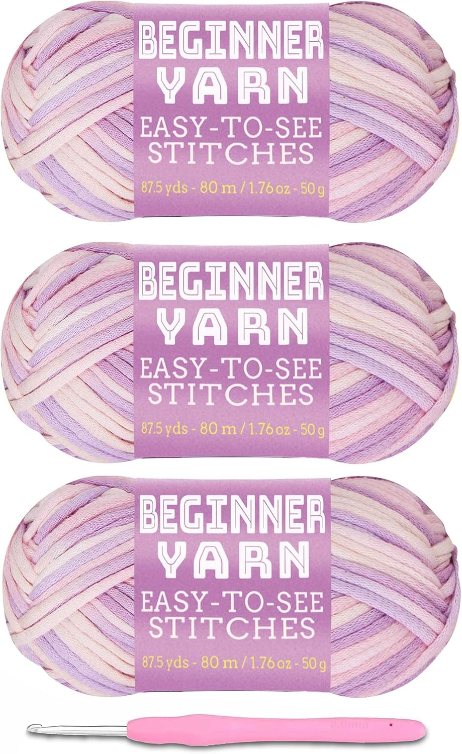 Baiyou 3x50g Beginners Pink Purple Yarn, 260 Yards Pink Purple Yarn for ...
