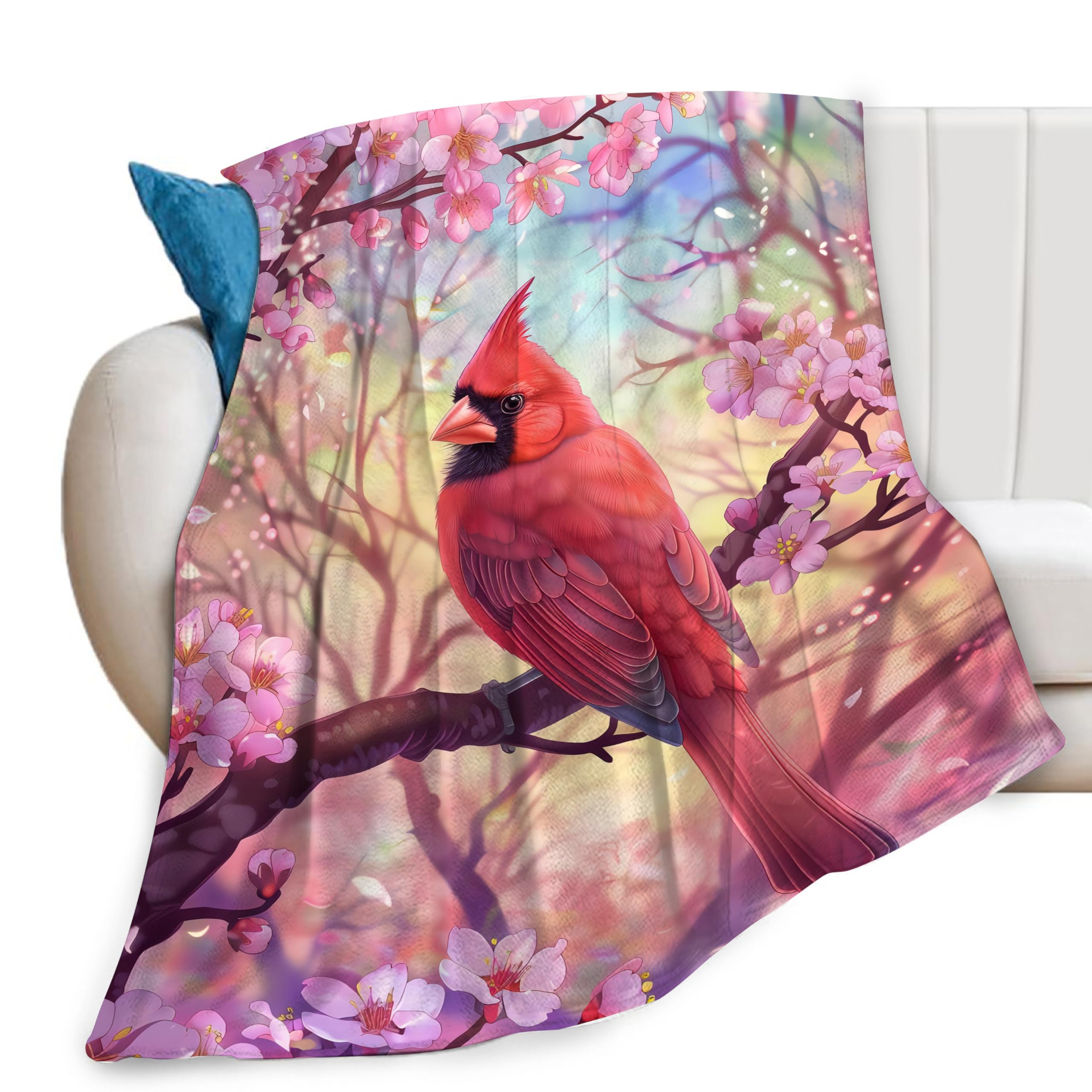 Amazon.com: Red Cardinal Bird Memorial Throw Blanket Tree Cherry Flower ...