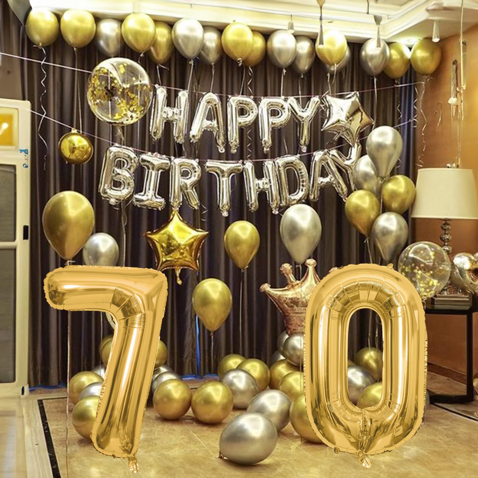 Snapklik.com : Gold Number 70 Birthday Balloons, 40 Inch Large Gold ...