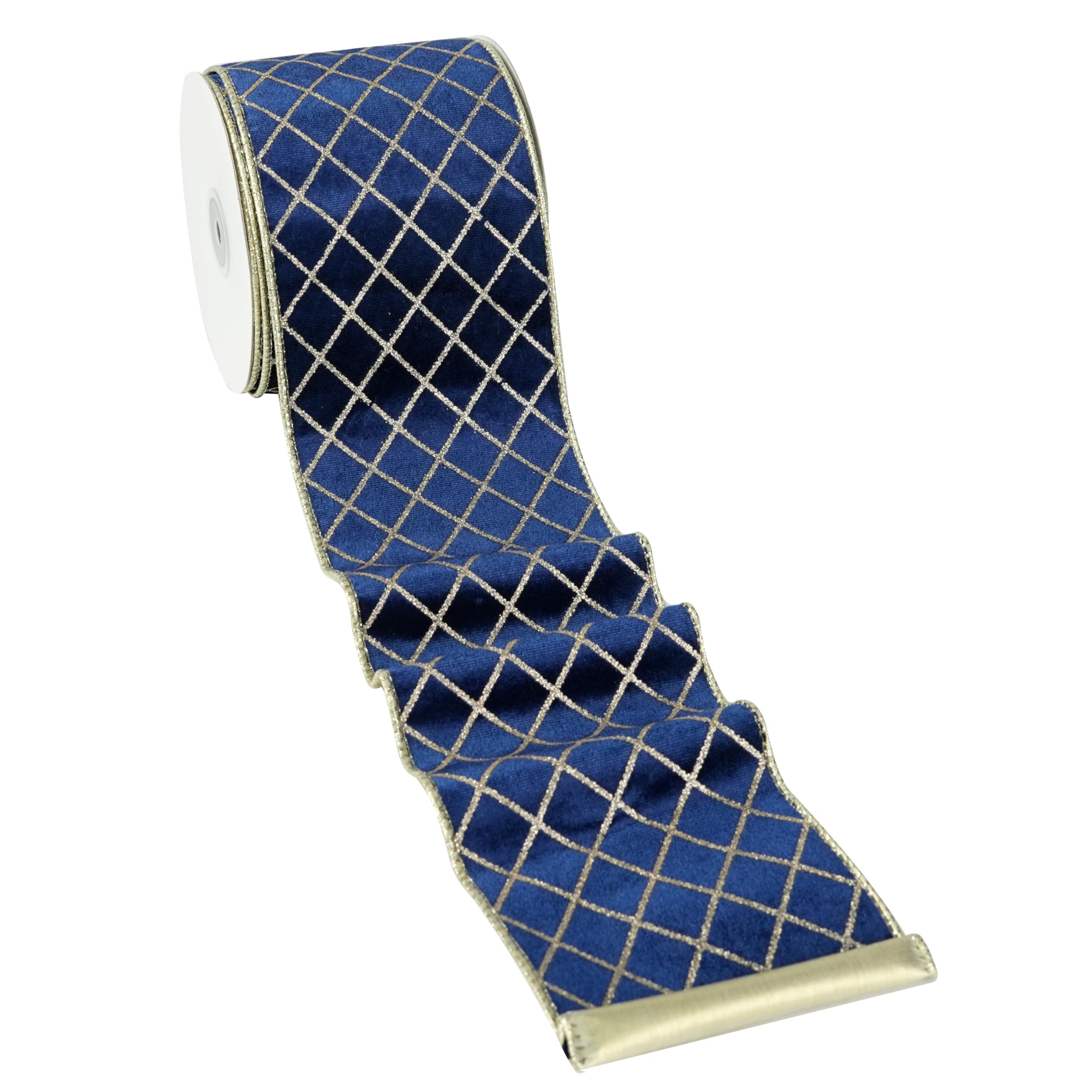 Amazon.com: MAYREEL 4 Inch Navy Blue and Gold Velvet Wired Ribbon ...