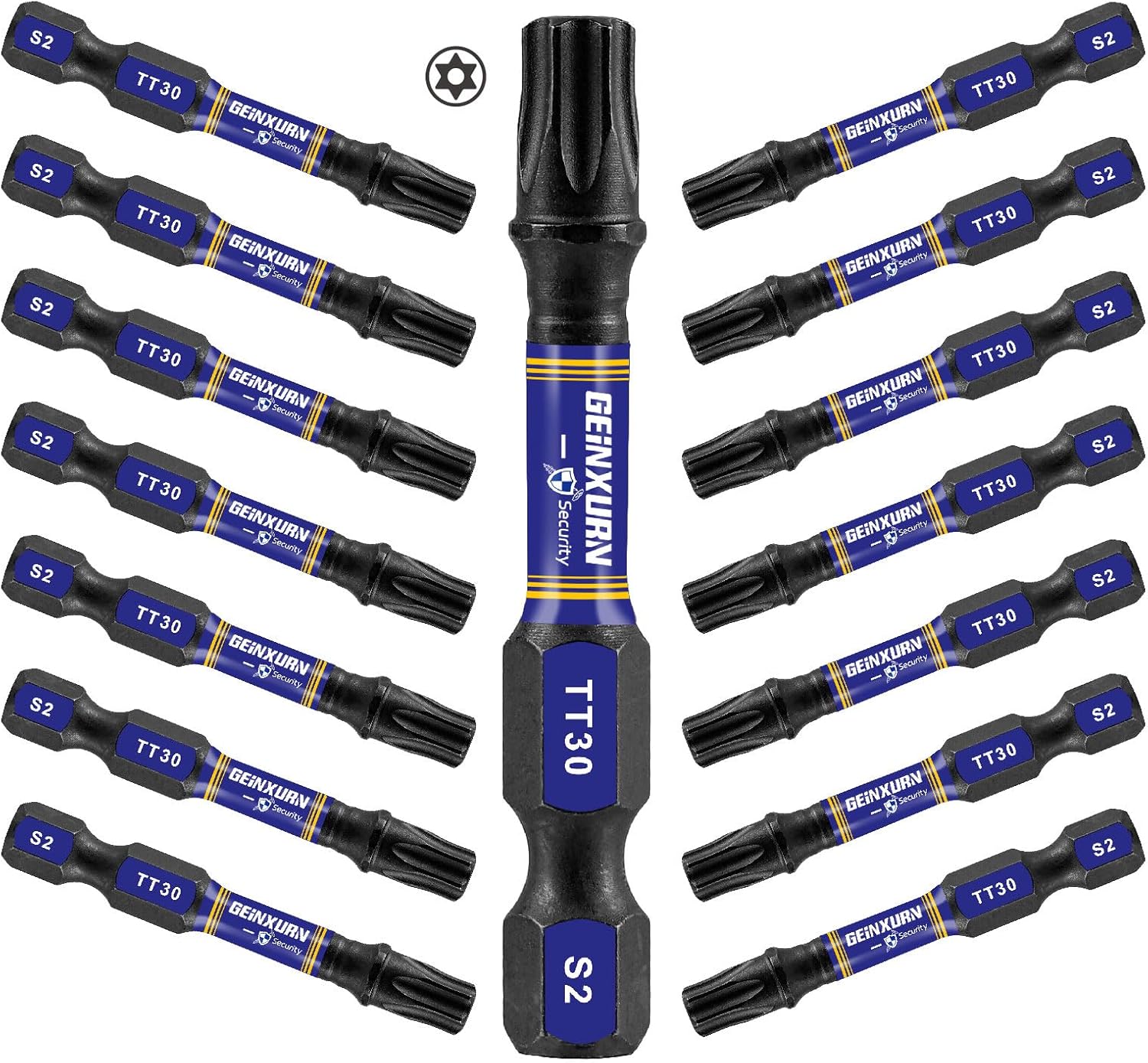 Geinxurn 2 In. Security T30 Impact Magnetic Screwdriver Bit Set, 15 ...