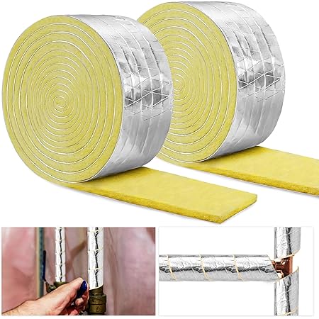 2 Pack 32.8 Foot Foiled Back Fiberglass Pipe Insulation Wrap, Pipe ...