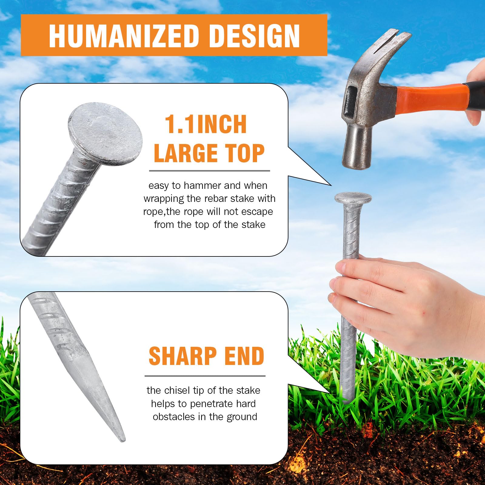 Snapklik.com : Tandefio 24 Pcs Rebar Stakes, 1/2 Inch Diameter Threaded ...