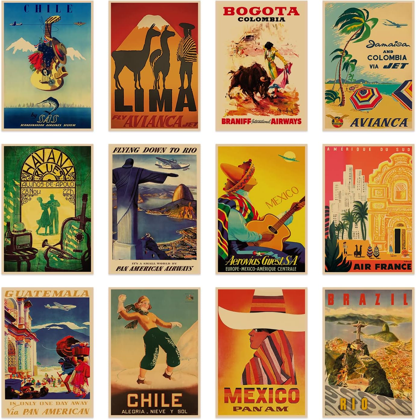 Amazon.com: Visit Chile Peru Vintage Travel Posters Collage Kit for ...