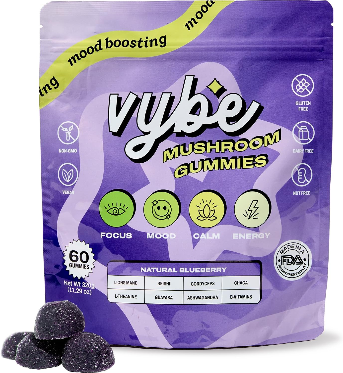 Amazon.com: Vybe Daily Nootropic Gummies – 8-in-1 Mushroom & Adaptogen ...