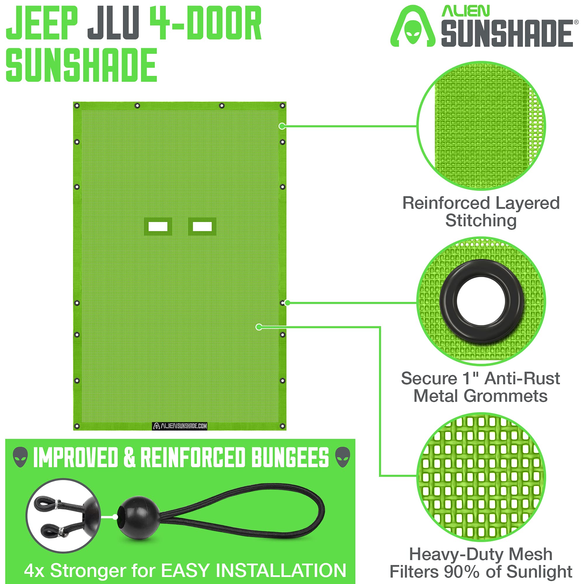 Alien Sunshade Jeep Wrangler JLU (2018-2021) - Full Length Mesh Sun ...