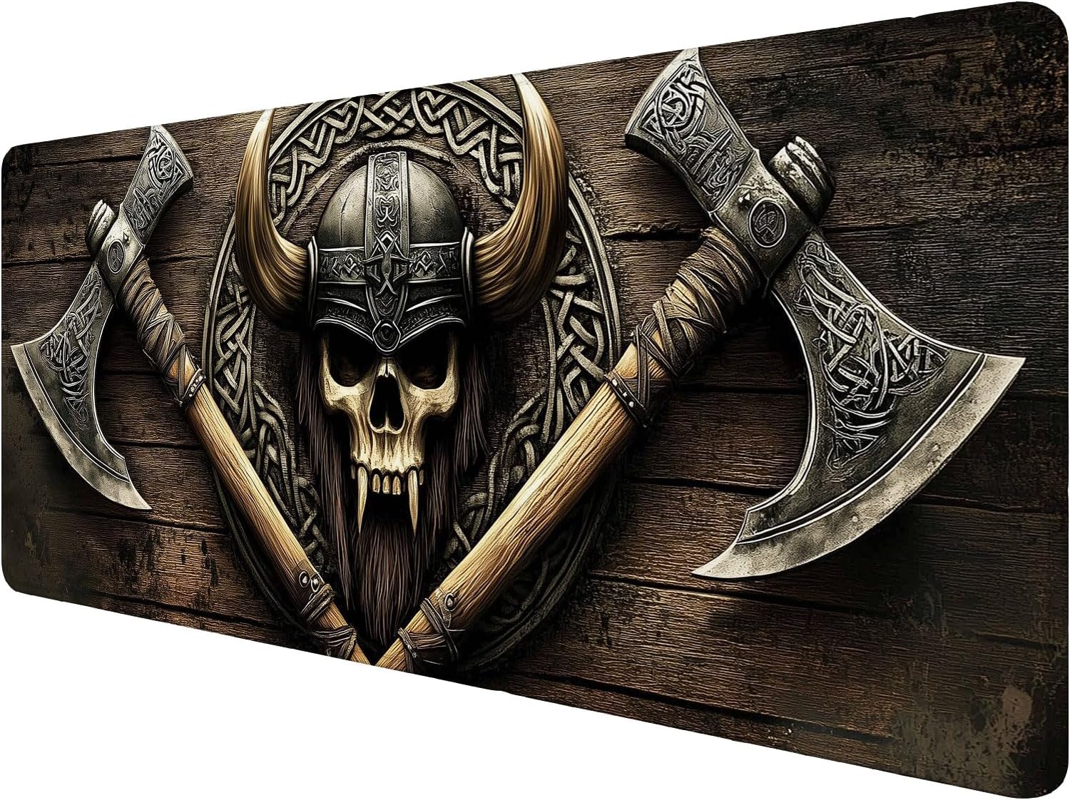 Amazon.com: Axe Gaming Mouse Pad Warrior Skull Emblem Wood Grain ...