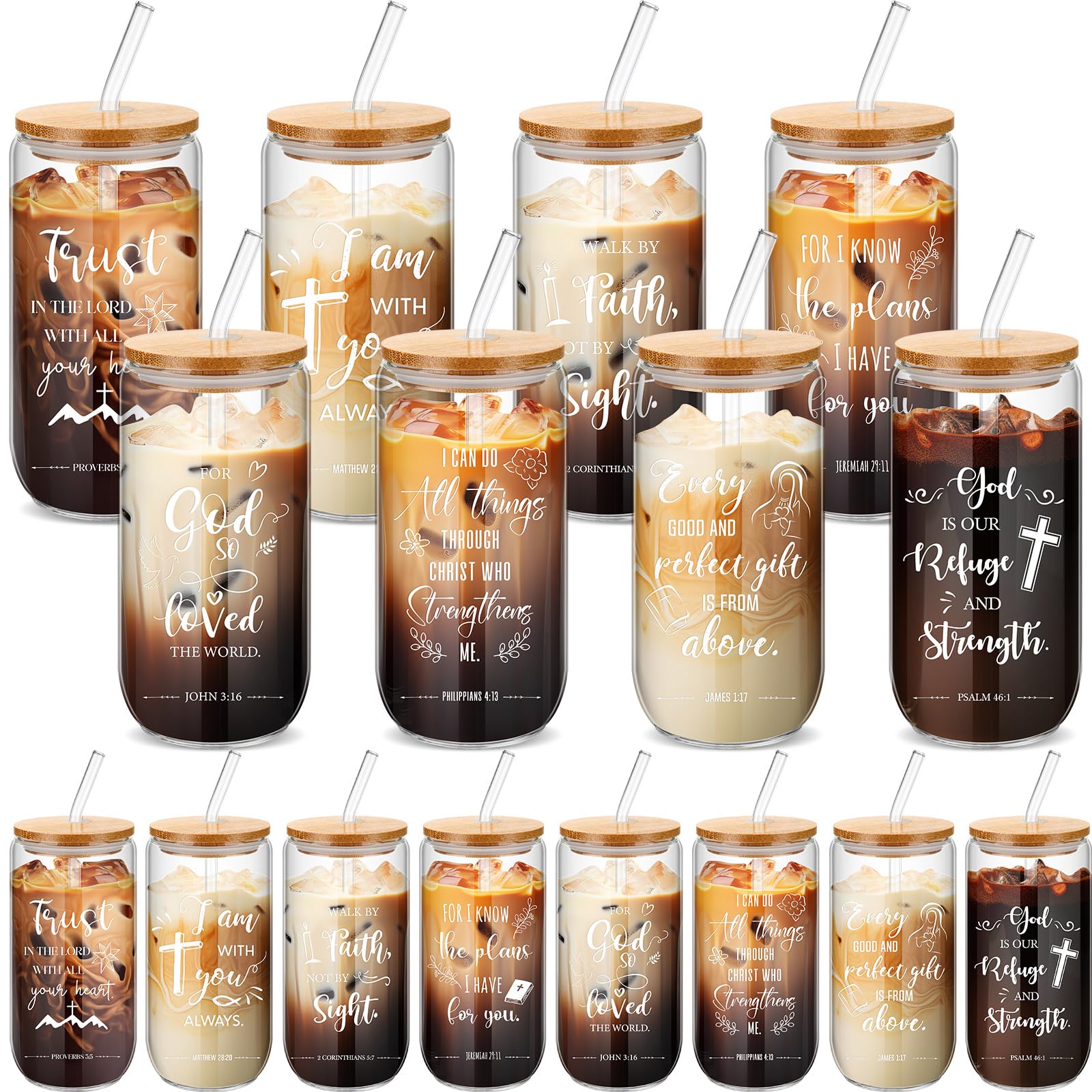 Amazon.com | Skylety 16 Packs Christian Glass Cups with Lids and Straws ...