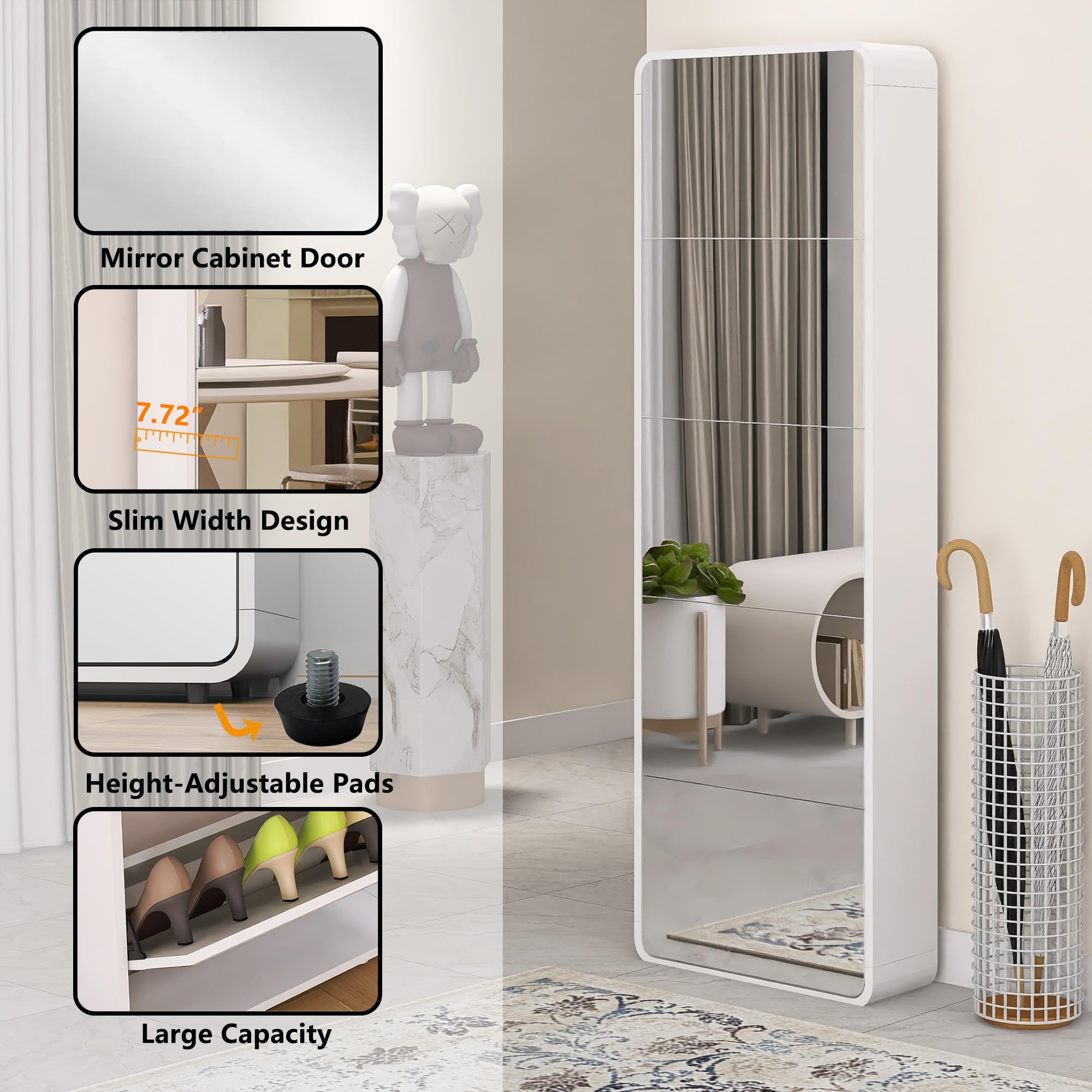 Shoe Storage Cabinet for Entryway,5 Tier Full Length Mirror Shoe ...
