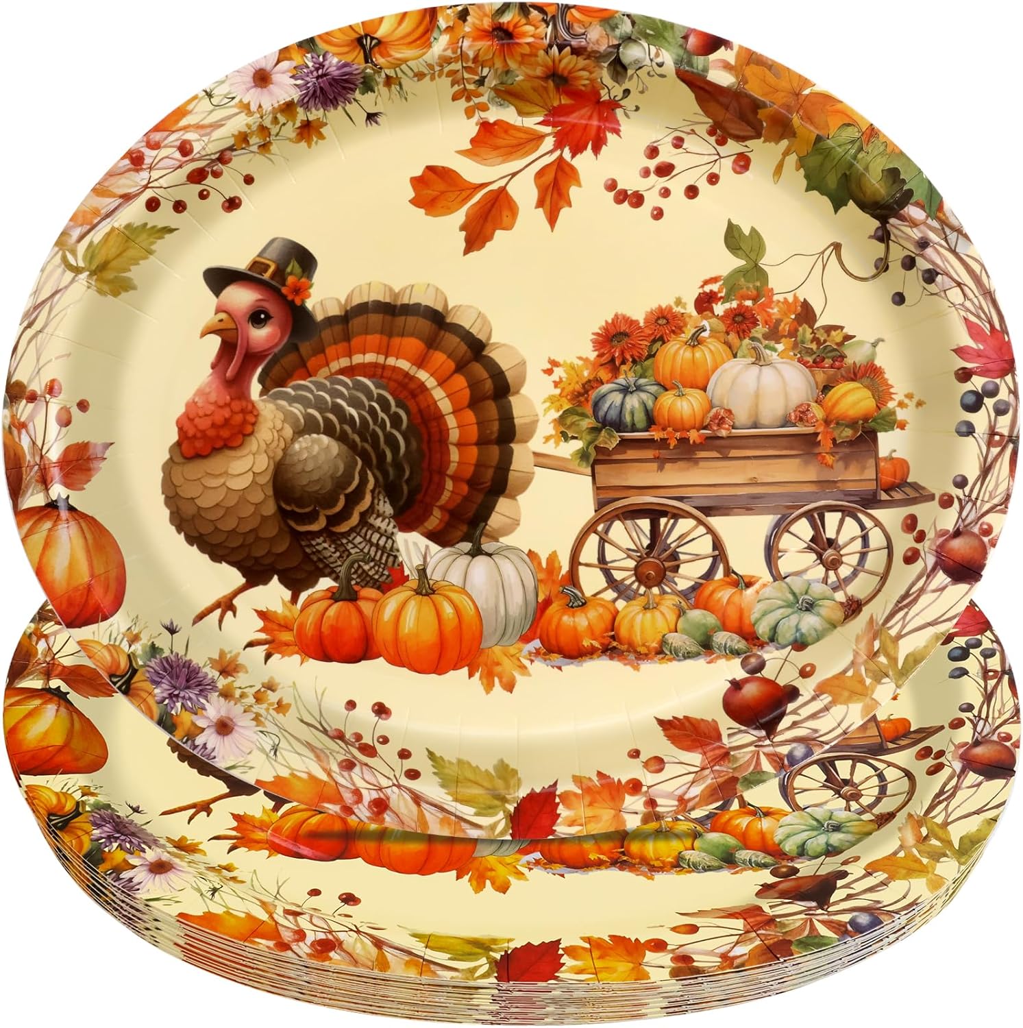 Amazon.com: Treasure Cove Thanksgiving Plates Oval Turkey Paper Plates ...