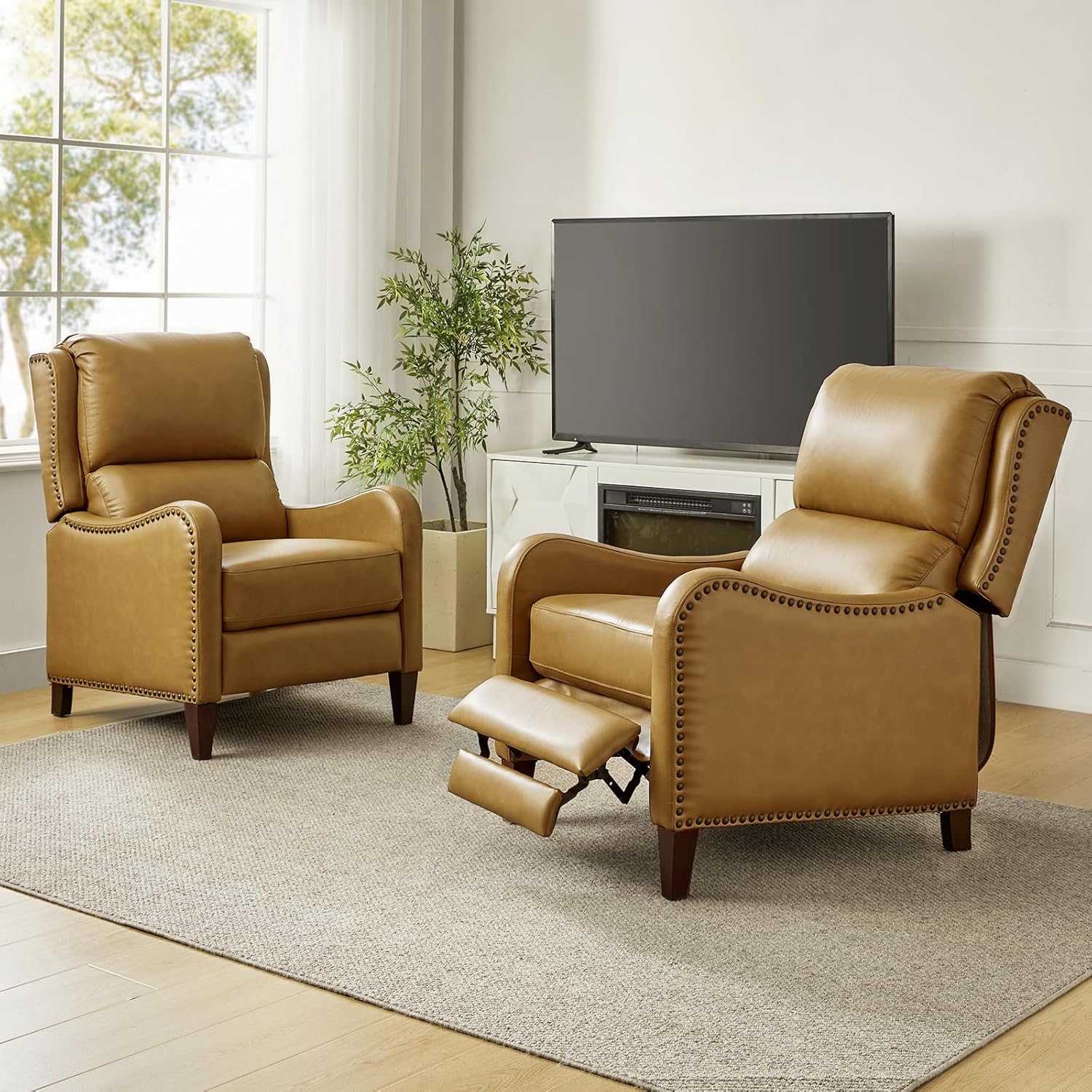Amazon.com: TINA'S HOME Genuine Leather Recliner Chair Set of 2, Mid ...