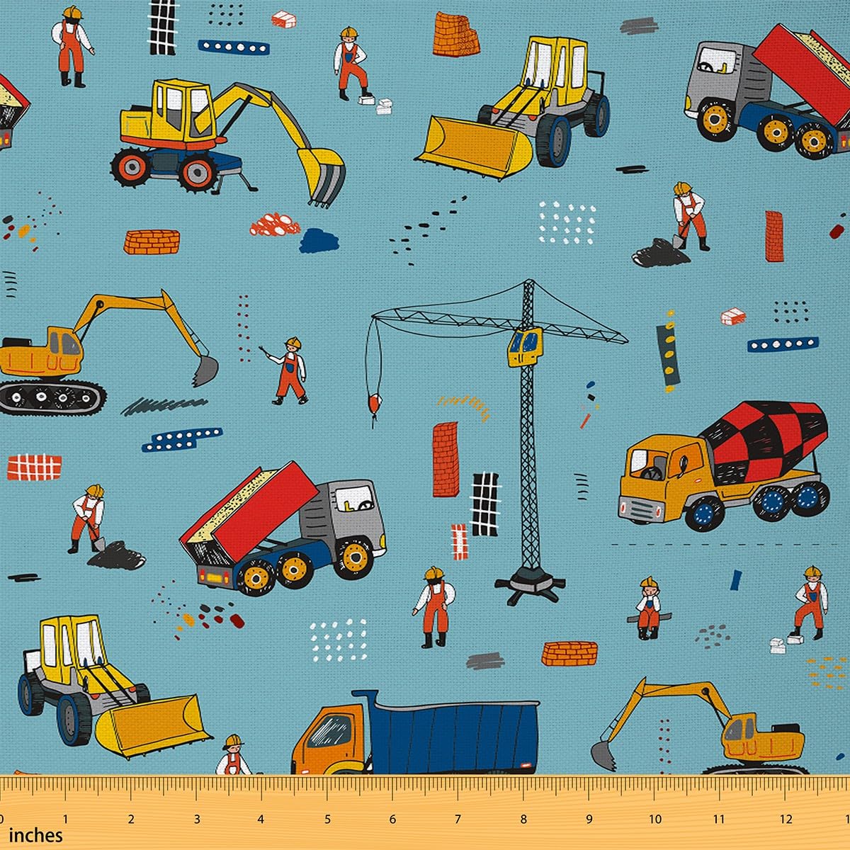 Amazon.com: Kids Construction Fabric by The Yard,Cartoon Yellow ...