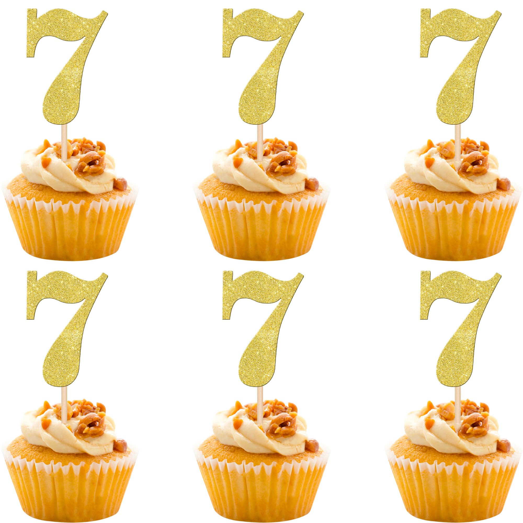 Amazon.com: 30 PCS Number 7 Cupcake Toppers Glitter 7th Birthday ...