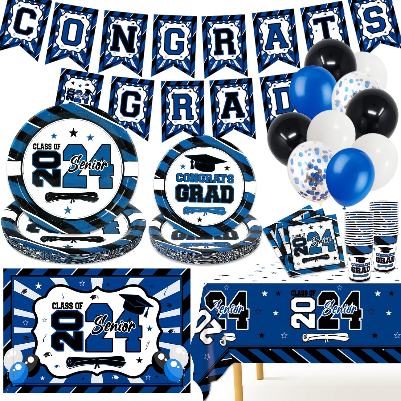 Class of 2024 Graduation Party Decorations Blue Class of 2024 Plates ...