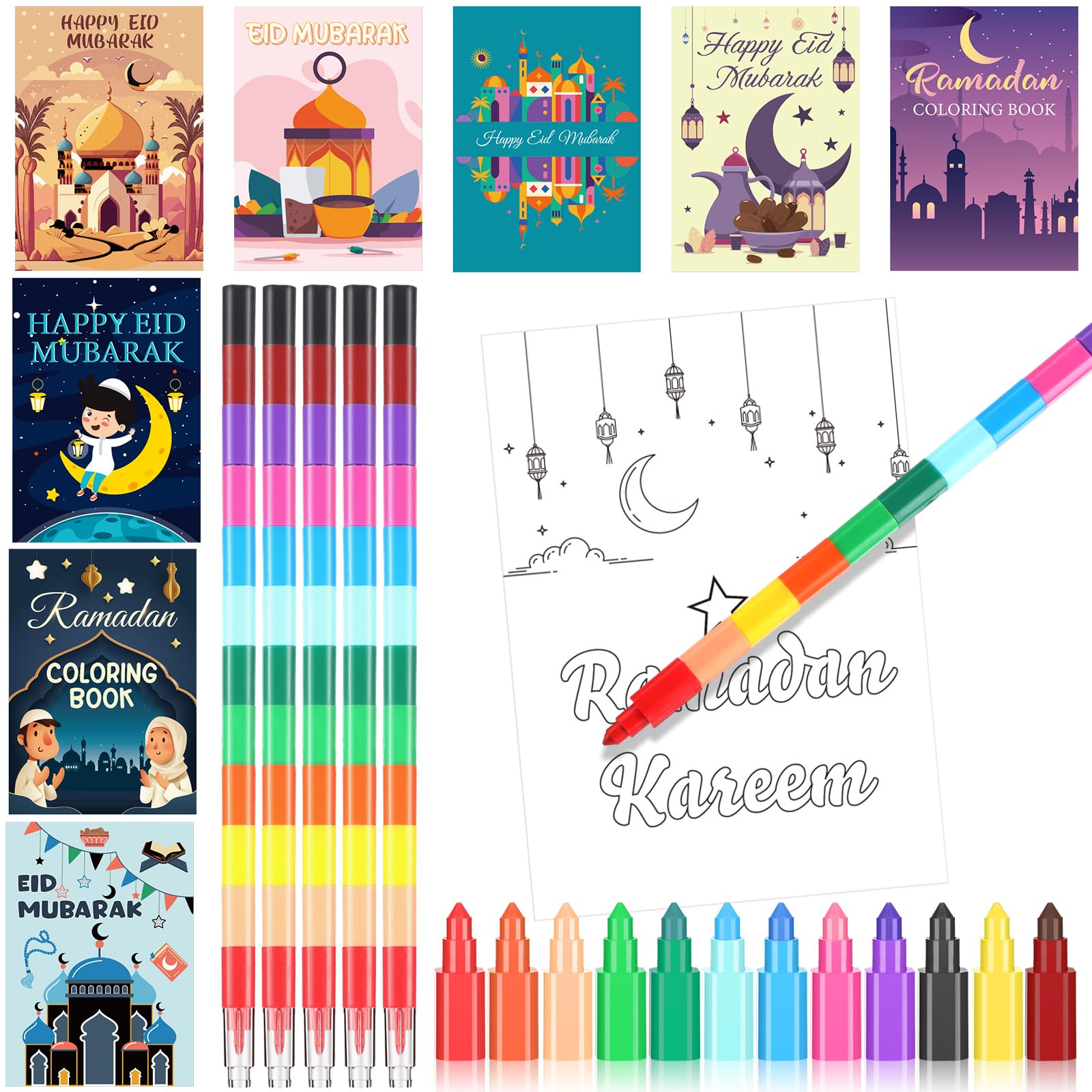 Amazon.com: Zhanmai 48 Pcs Ramadan Coloring Book Bulk with Stacking ...