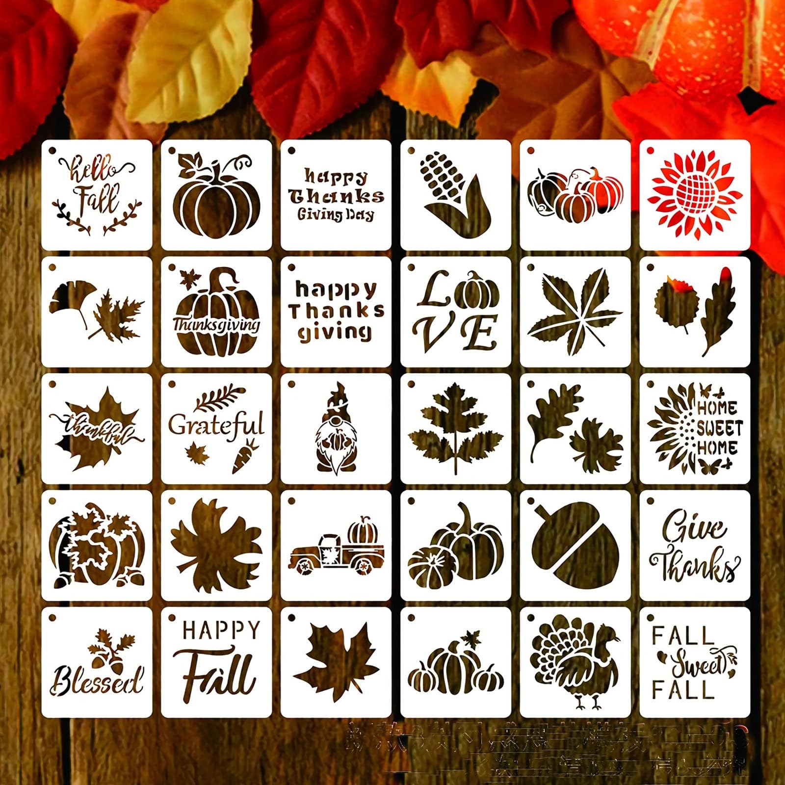 Amazon.com : 30PCS Fall Stencils 3x3" Reusable Small Thanksgiving Stencil Pumpkin Maple Leaf ...