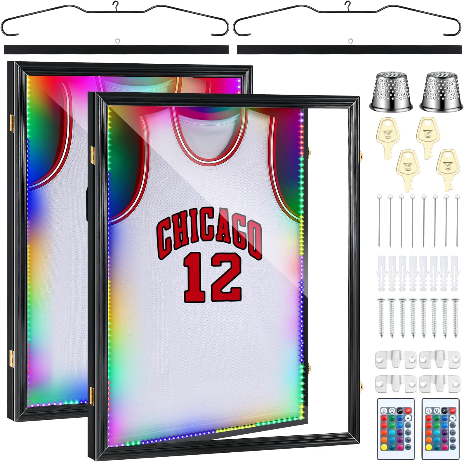 Amazon.com: Threehoney 2 Pack LED Jersey Frame Display Case 32" x 24 ...