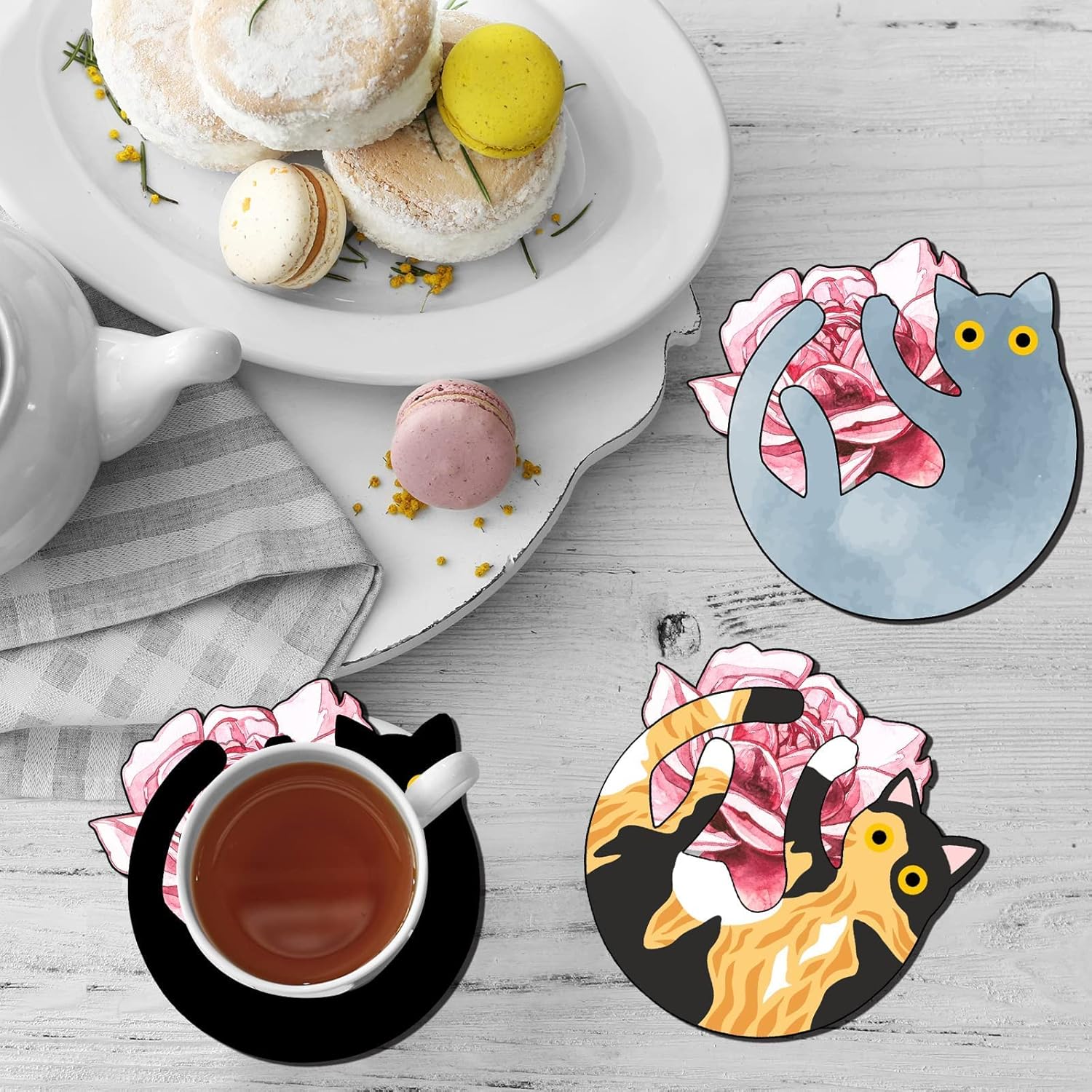 Amazon.com: 8pcs Cute Cat Coasters Kawaii Coasters for Drinks Cat ...