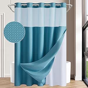 Amazon.com: Yuanice Double No Hook Stall Shower Curtain or Snap-in Liner with Weighted Magnets ...