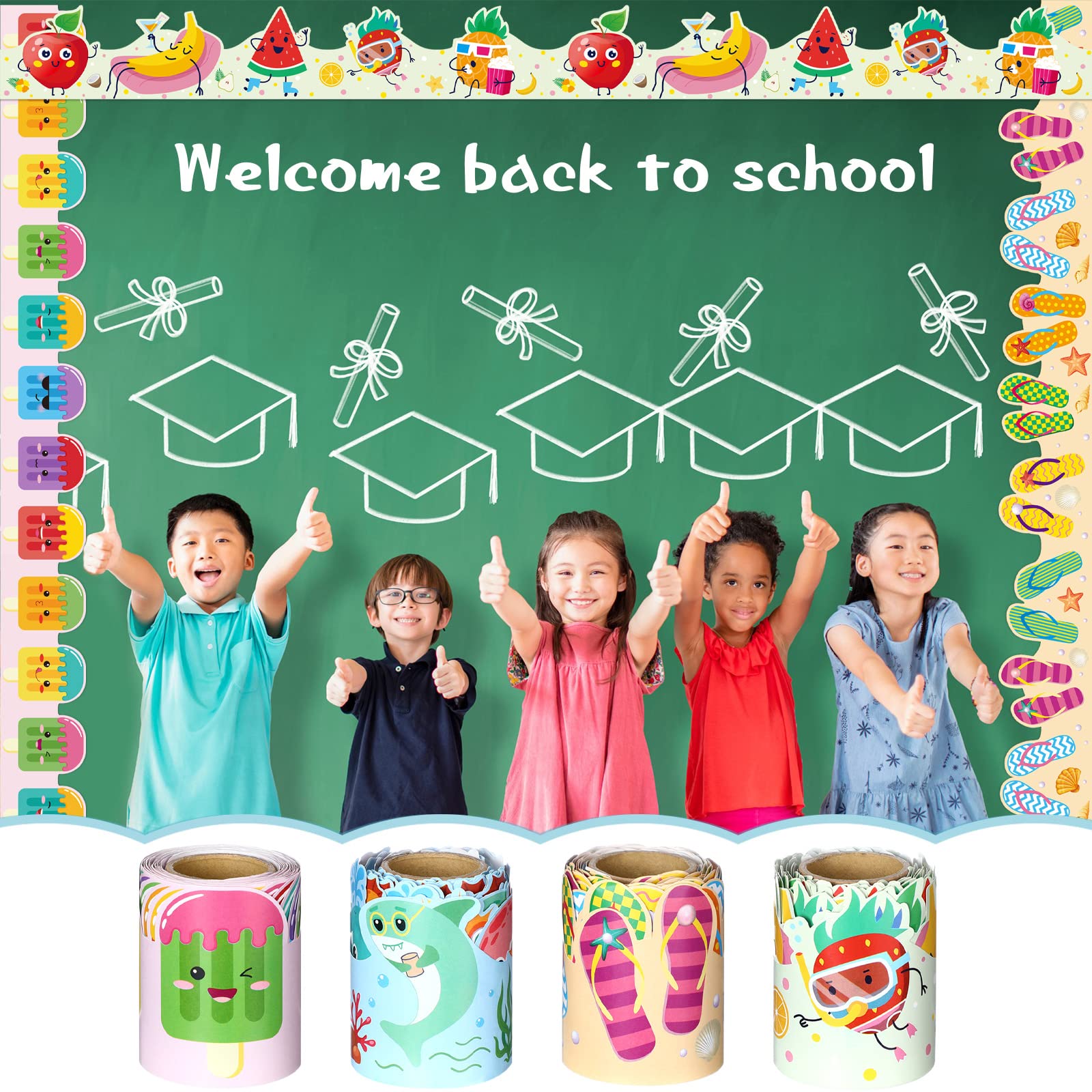 Snapklik.com : 4 Rolls 131 Ft Summer Ice Pops Bulletin Board Borders ...