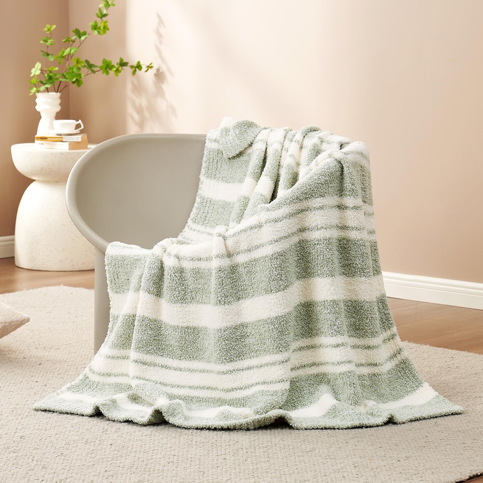 Amazon.com: Snuggle Sac Stripe Sage Green Throw Blanket for Couch ...
