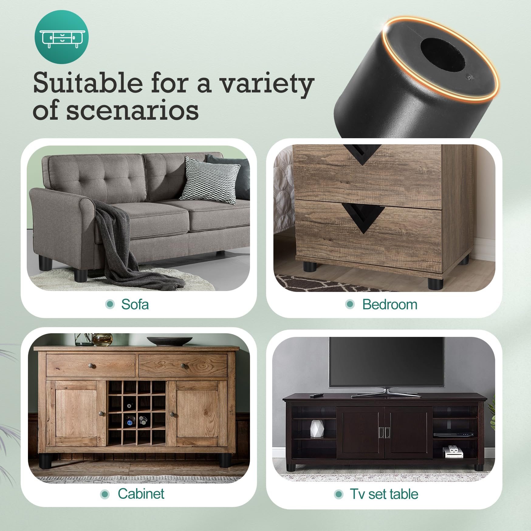 Snapklik.com : 1-1/2 Inch Black Plastic Furniture Legs, Screw-in Couch ...