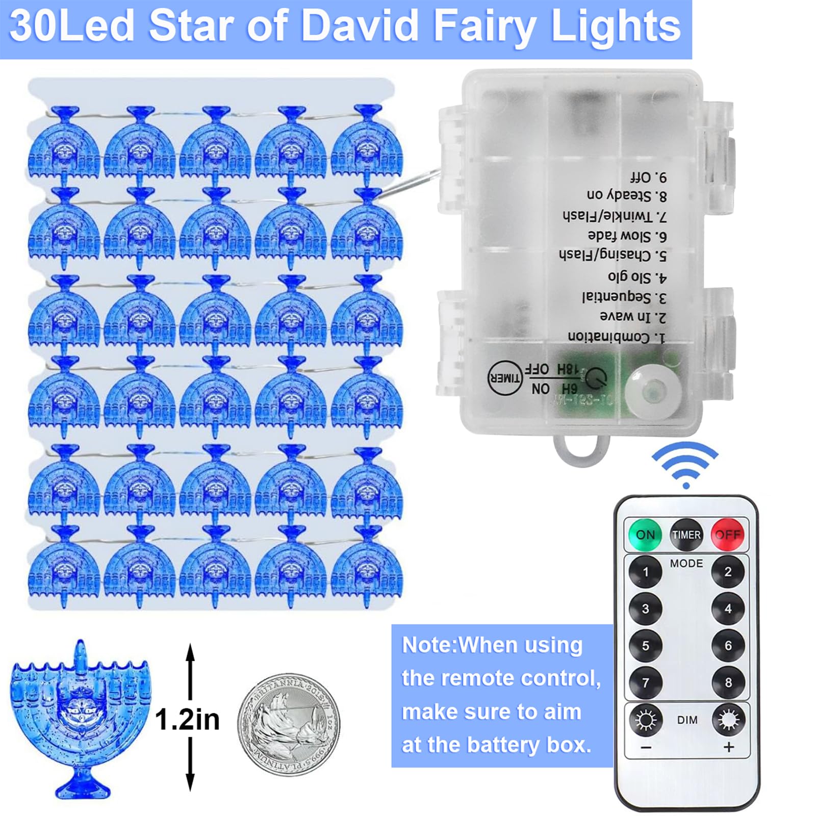 Hanukkah Party Decor Hanukkah Menorah String Lights – 9.9ft 30 LED Blue ...