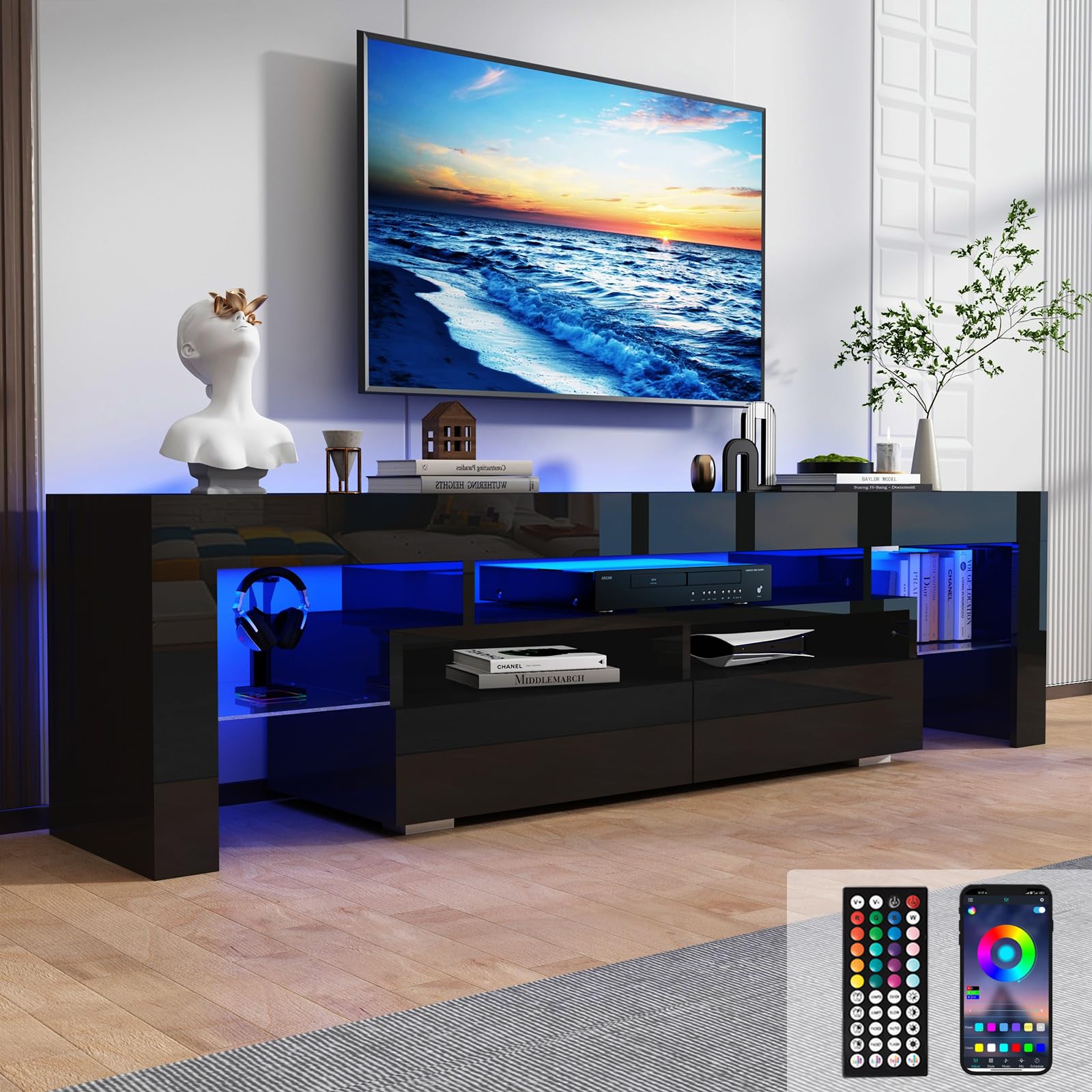 Amazon.com: Uspeedy 70in TV Stand for 75/80 inch TV,Modern LED TV Stand ...