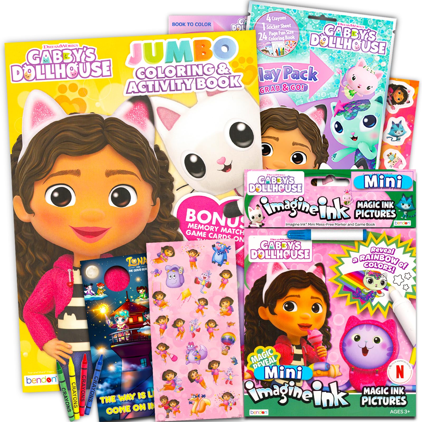 Gabbys Dollhouse Coloring Book Set With Dora Stickers Bundle With ...
