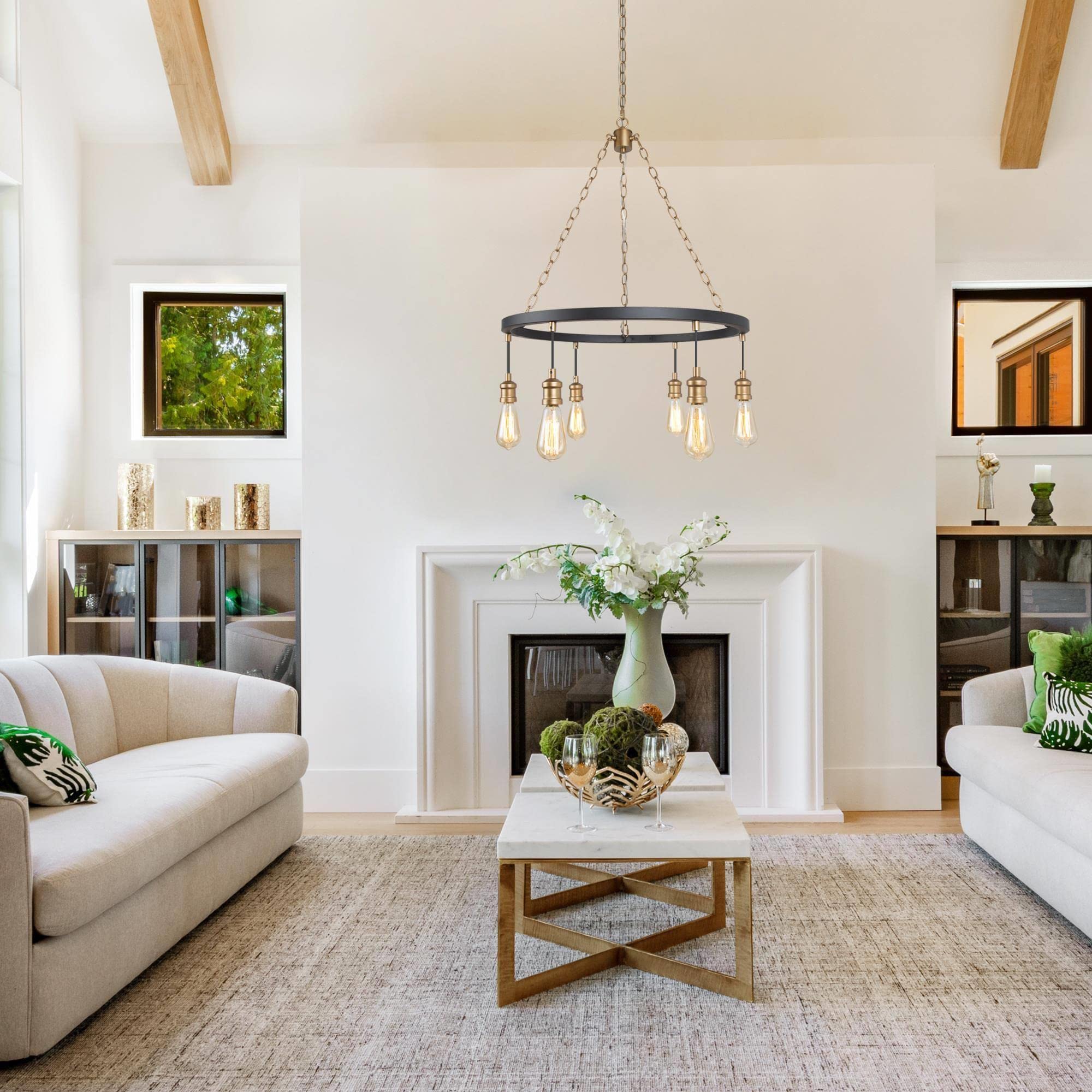 GEPOW Black Gold Chandelier, Large Modern Farmhouse 6-Light Round Wagon ...