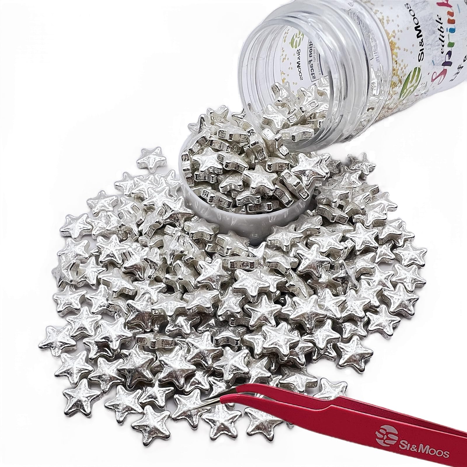 Amazon.com: SE Si&Moos Edible Silver Star Sprinkles Edible Silver Stars ...