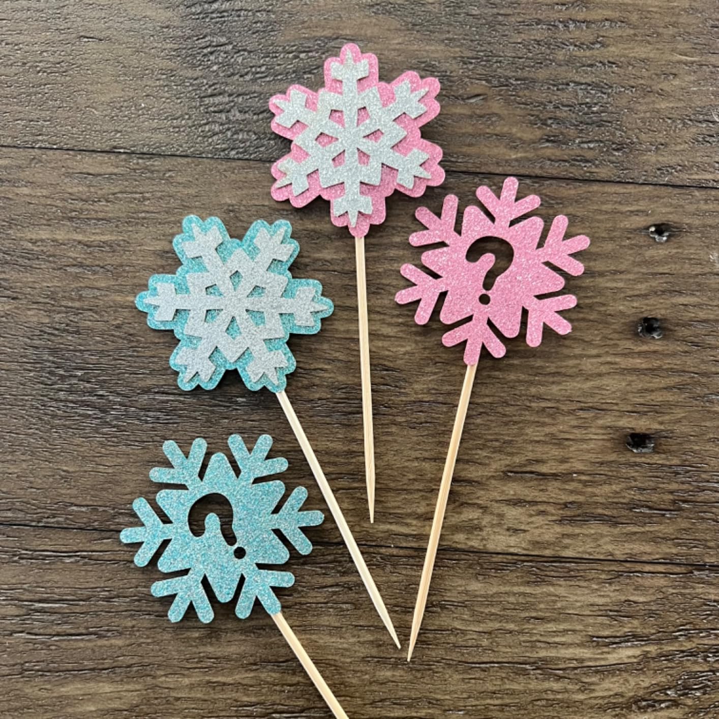 Amazon.com: 24Pcs Gender Reveal Cupcake Toppers Glitter Snowflake ...
