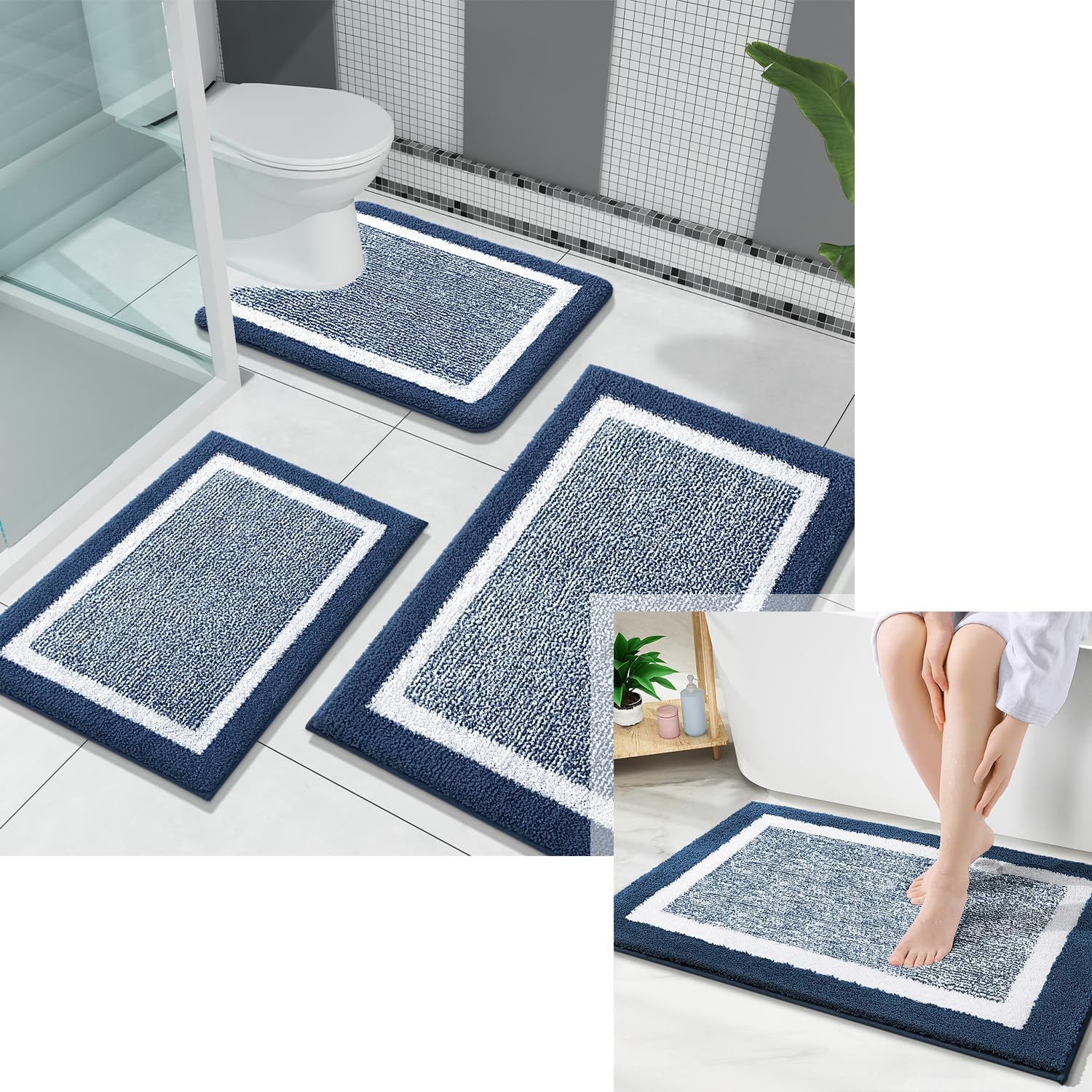 Amazon.com: OLANLY Bath Rug and Bathroom Rugs Sets 3 Piece, Bath Rug ...