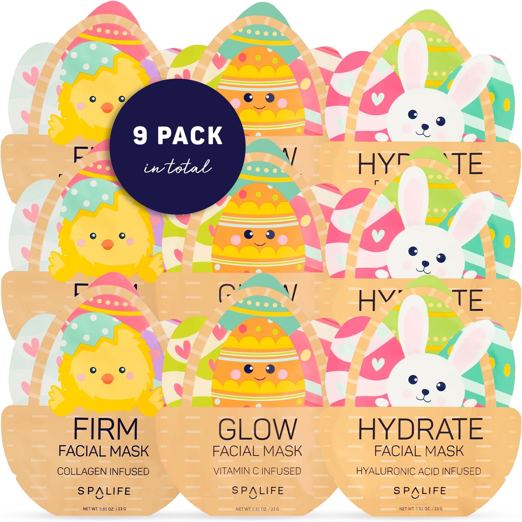 Amazon.com : SpaLife Spring & Easter Facial Masks (9Pack) - Hyaluronic ...