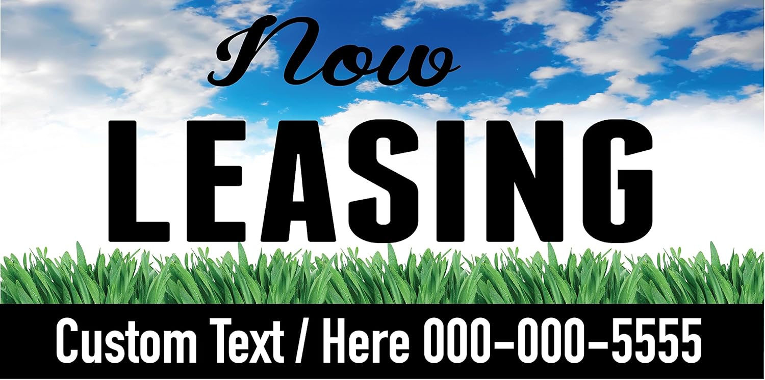 Amazon.com: Custom Printed Now Leasing Banner - Sky (6' x 3') : Office ...