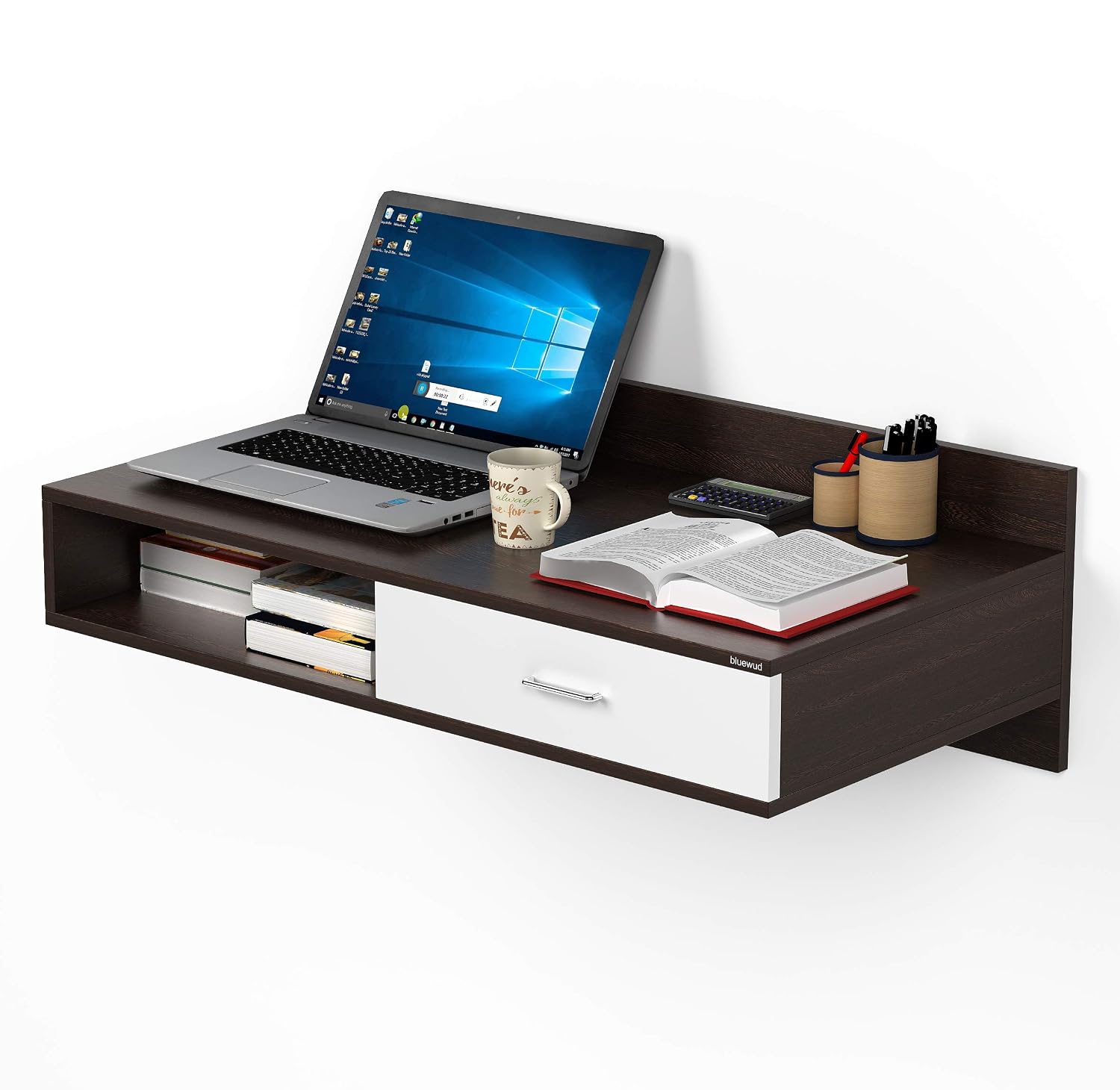 BLUEWUD Reynold Engineered Wood Wall Mount Study Table with Drawer ...