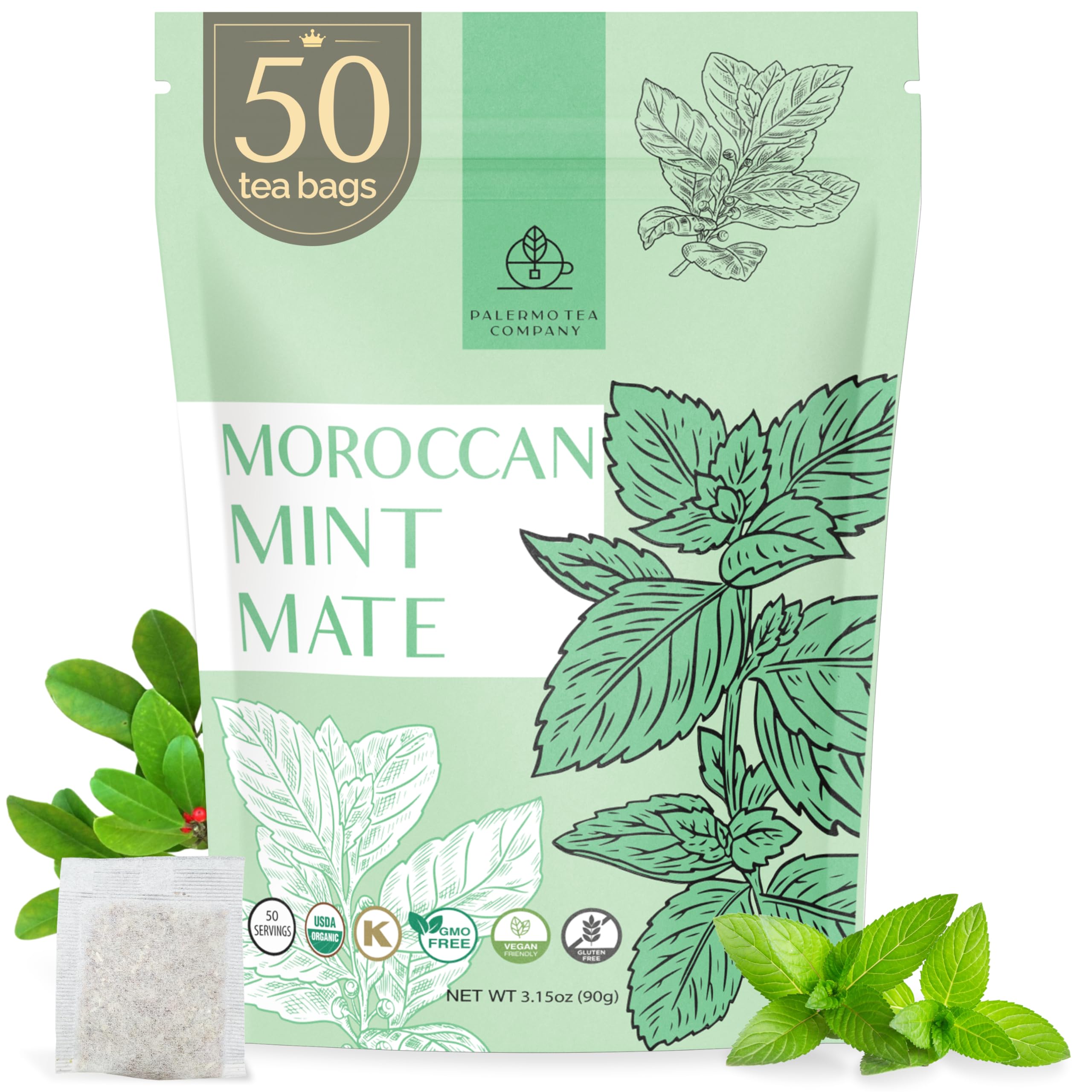 Amazon.com : Palermo Organic Yerba Mate Tea Bags 50 Count - Moroccan ...