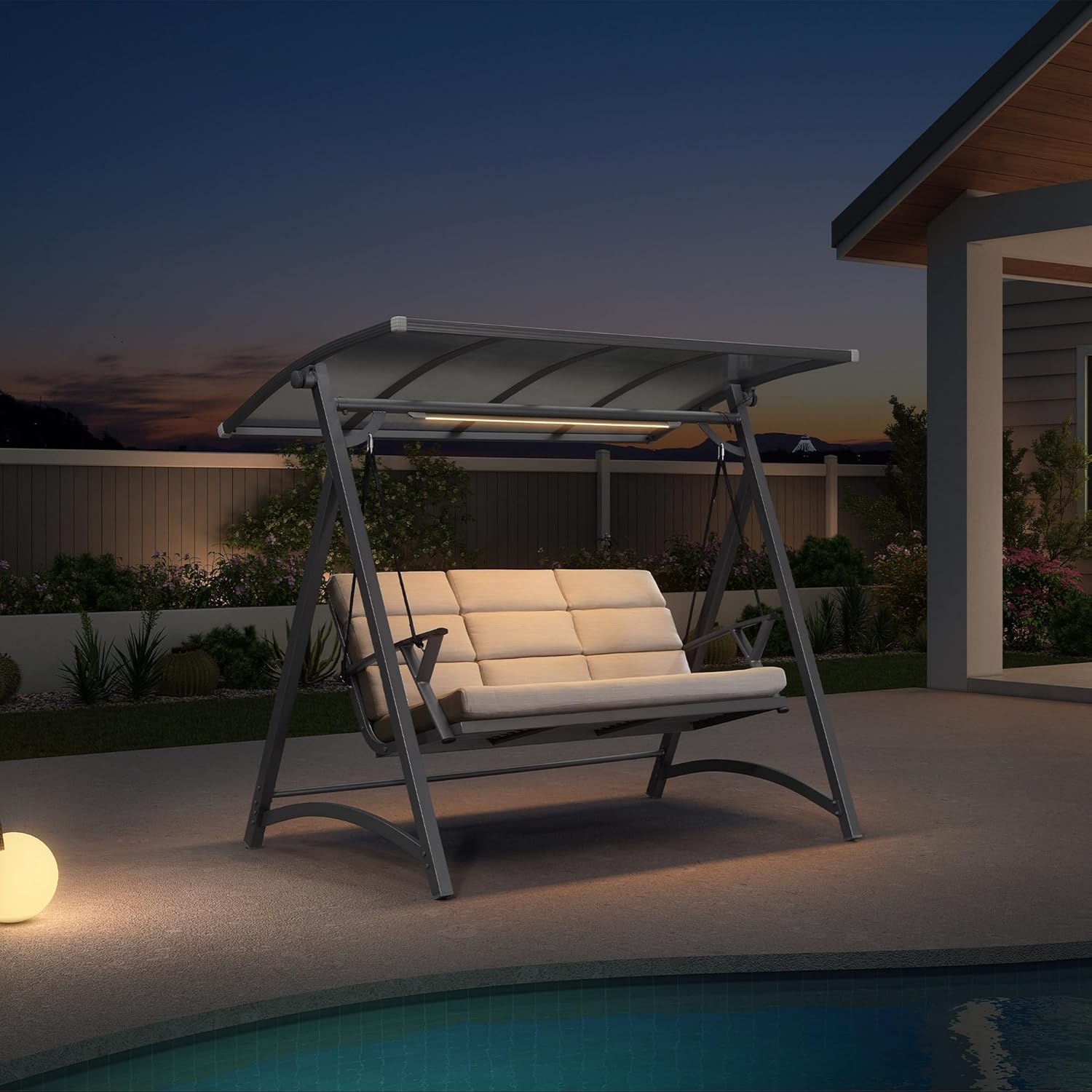 Amazon.com: PURPLE LEAF 3 Person Porch Swing Patio Swing Chair with PVC ...