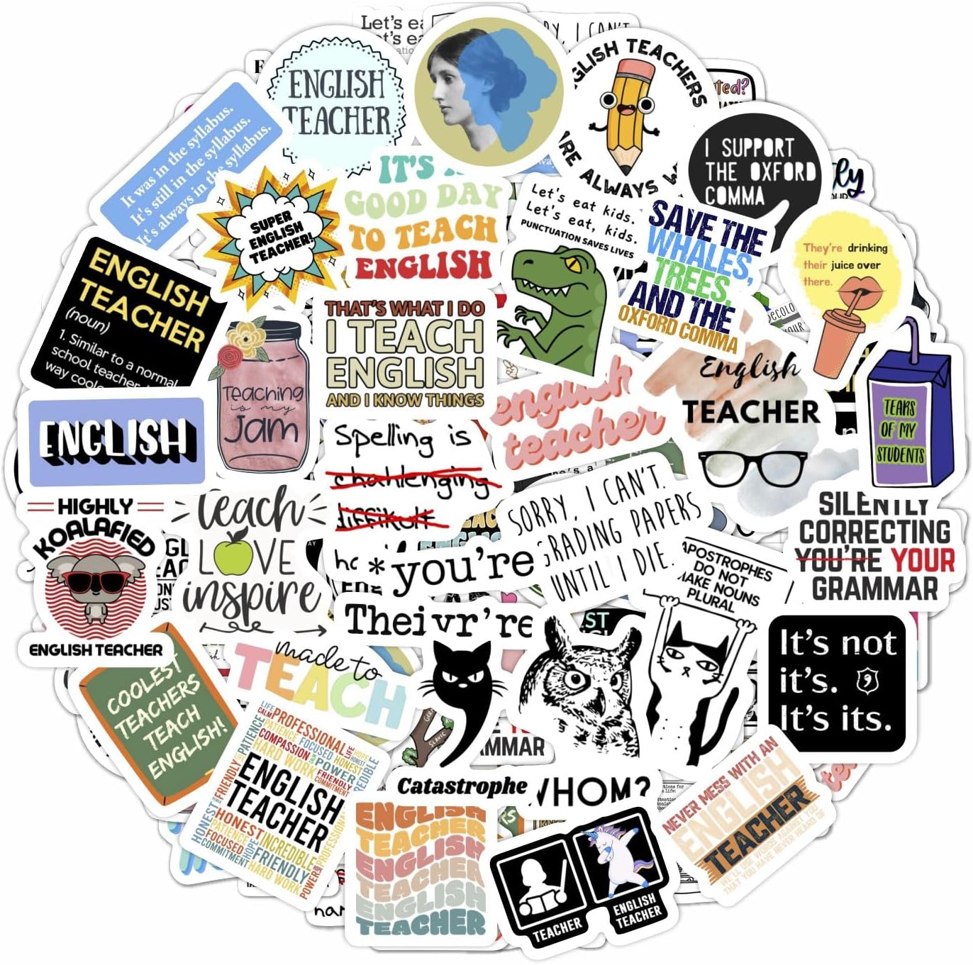 Amazon.com: BulbaCraft 100Pcs English Teacher Stickers for Water Bottle ...