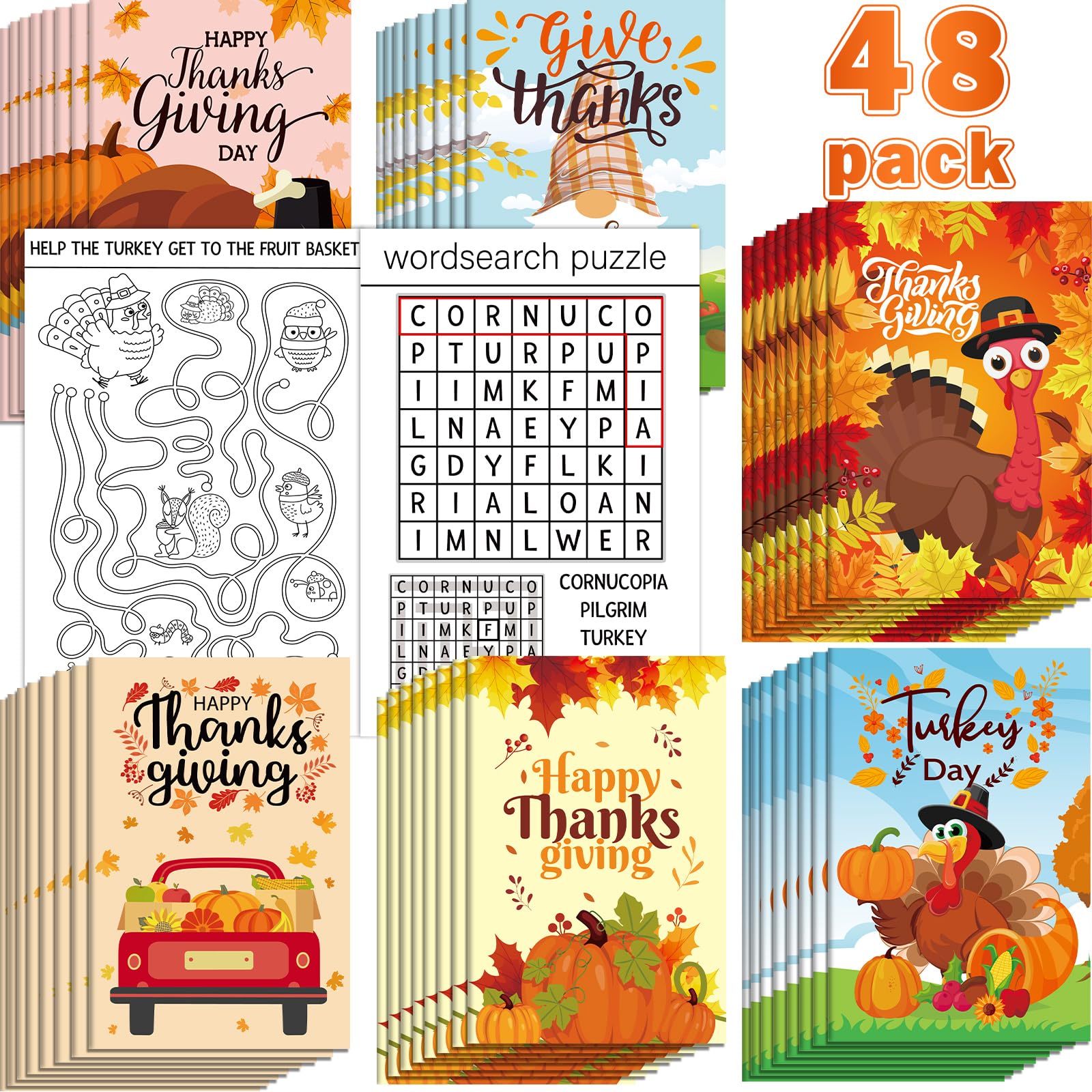 Amazon.com: 48PCS Thanksgiving Activity Books for Kids Fall Turkey ...