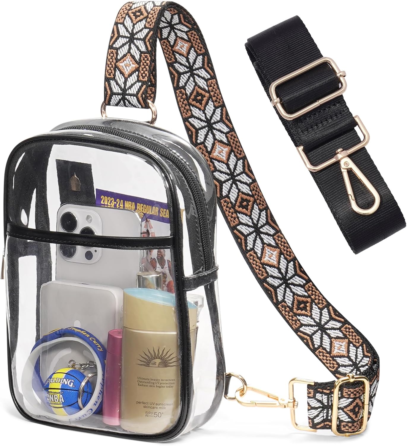 Amazon.com: QOECI Clear Bag for Stadium Events Black Clear Purse Clear ...