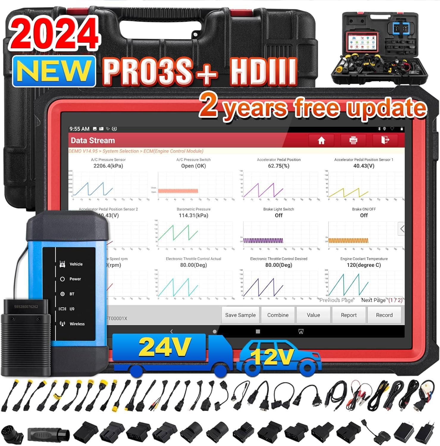 LAUNCH X431 Pro3S+ HDIII OBD2 Diesel & Benzina Diagnosi Auto Multimarca ...