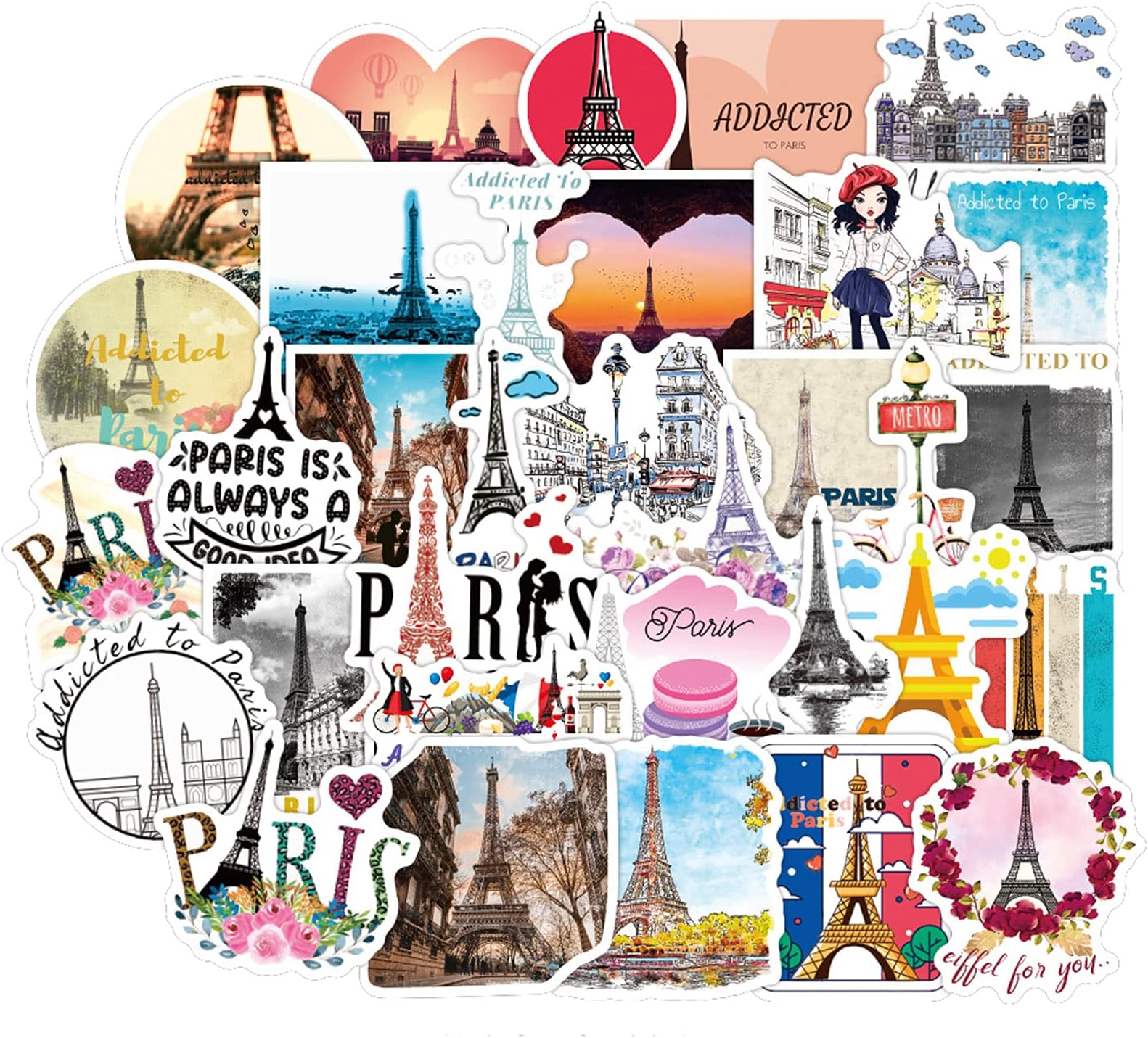 Amazon.com: 100 Pcs Paris Stickers Vinyl French Stickers Paris Vintage ...