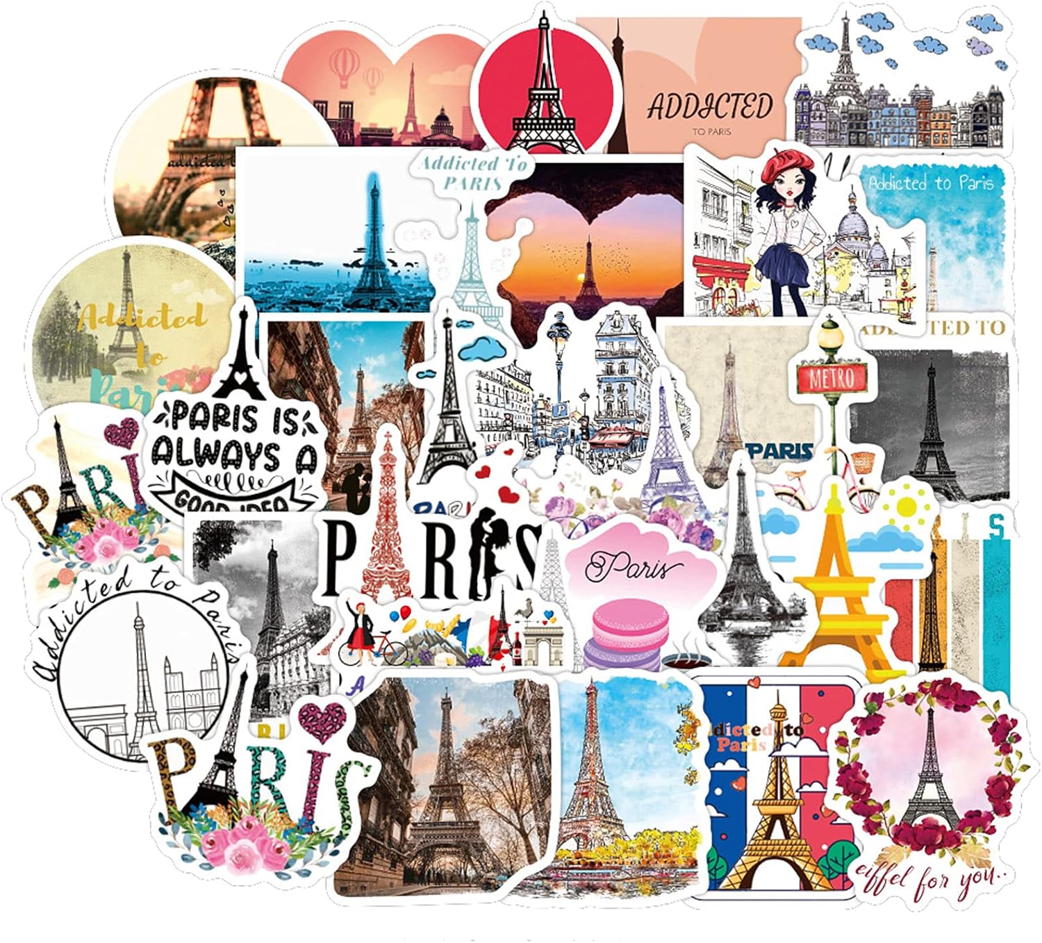 Amazon.com: Eiffel Tower Stickers 50pcs, Paris Stickers, Vintage Vinyl ...