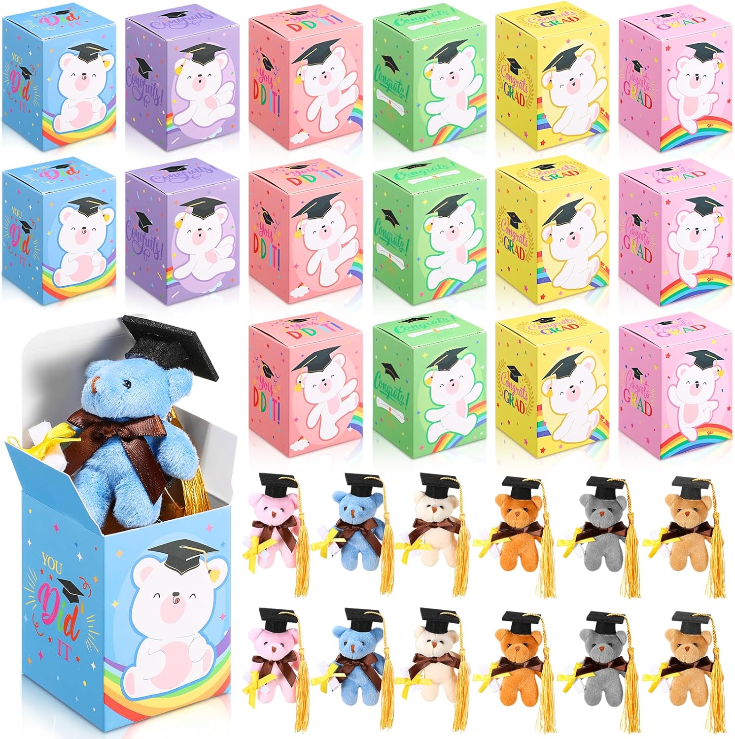 Amazon.com: Trnayi 24 Set Mini Graduation Plush Bear with Graduation ...